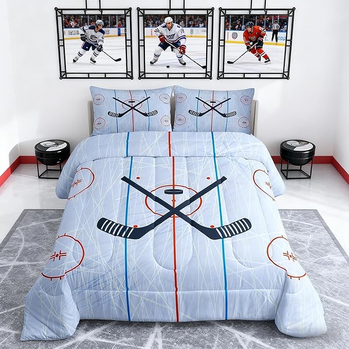 Amazon.com: Ice Hockey Kids Comforter Set Twin Size,Hockey Stadium Rink ...