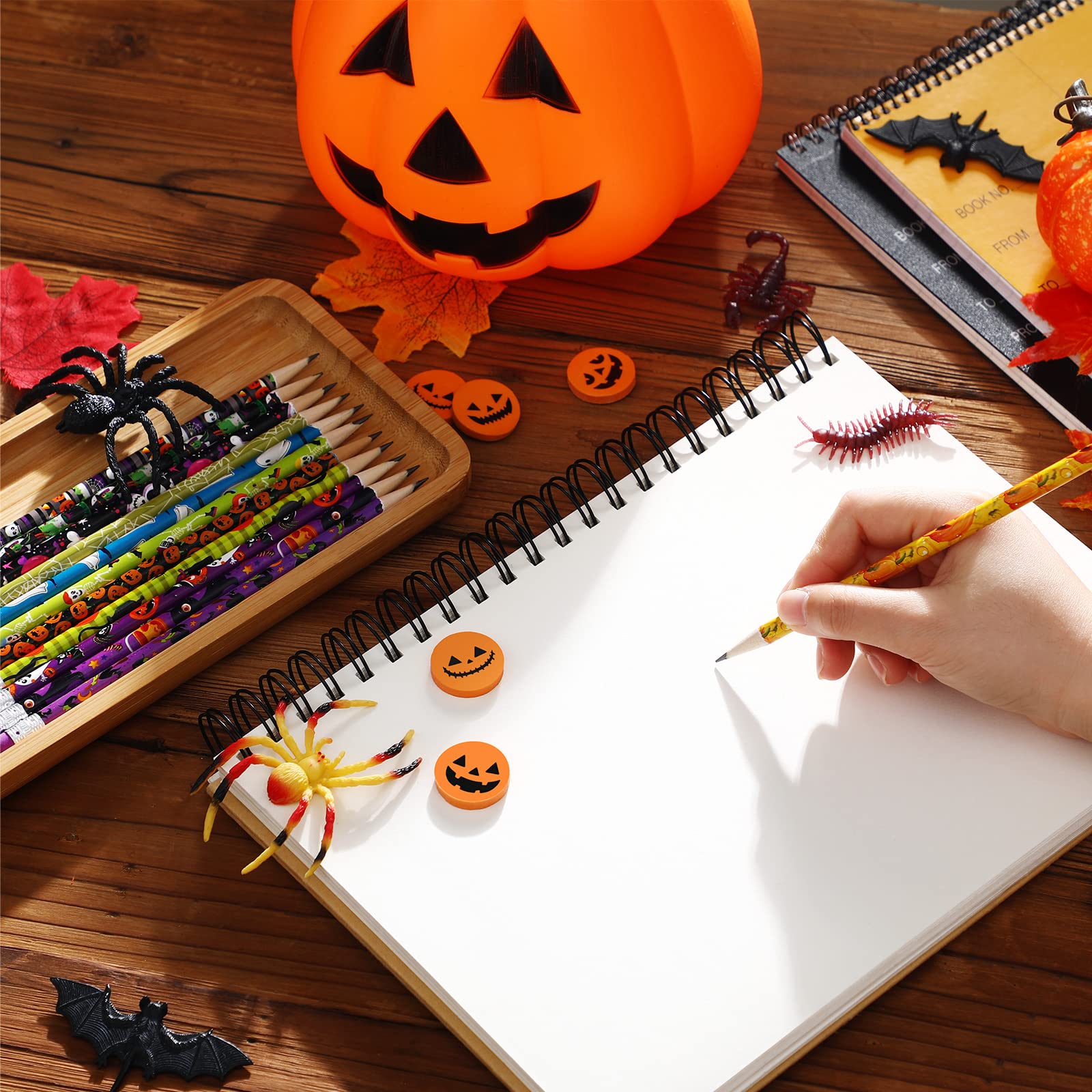 Snapklik.com : 48 Pieces Halloween Pencil And Eraser Set Cute Halloween ...