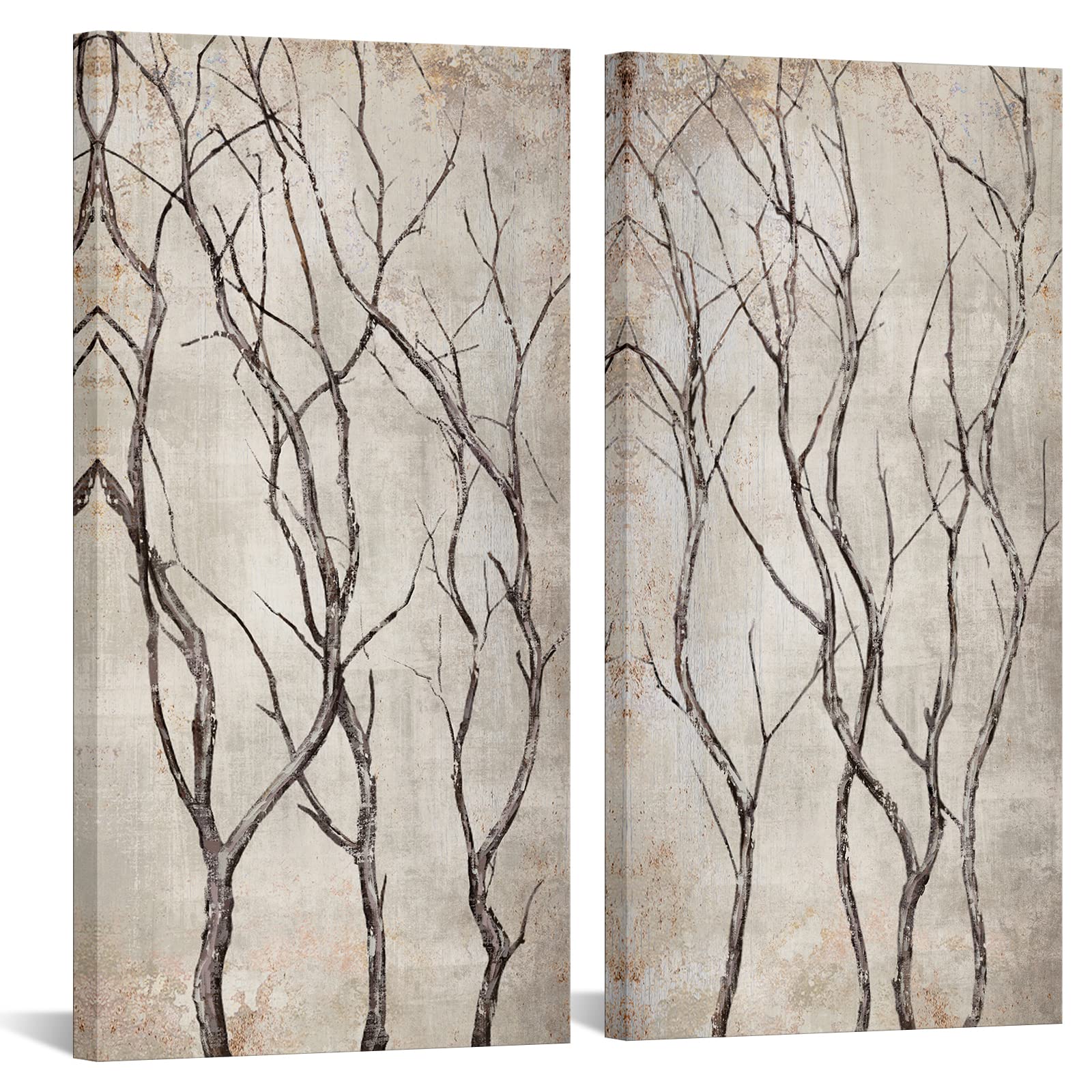 Amazon.com: sechars Rustic Tree Branches Canvas Print Wall Art Beige ...