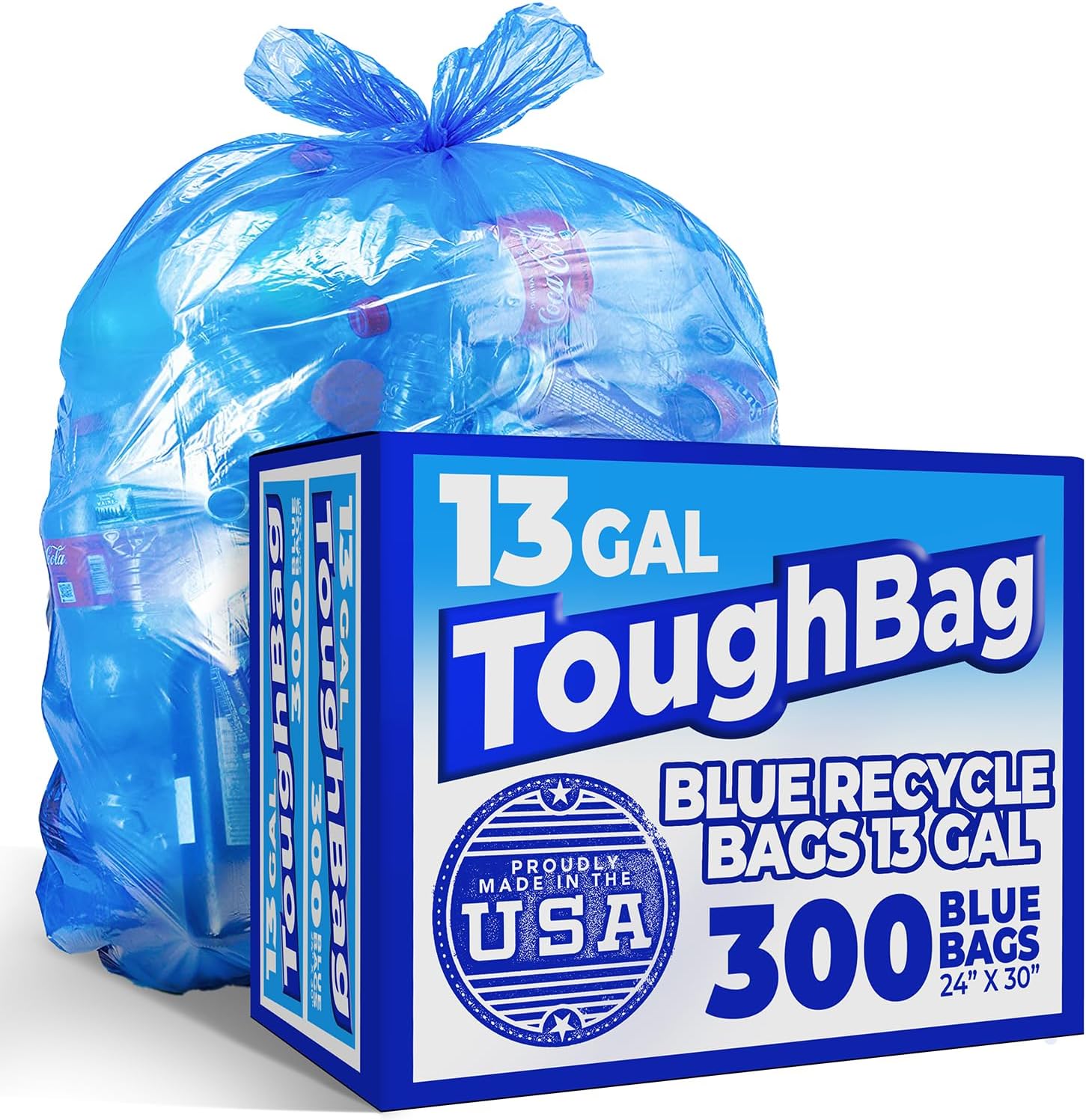 Amazon.com: ToughBag 13 Gallon Recycling Bags, Blue Trash Bags (300 ...