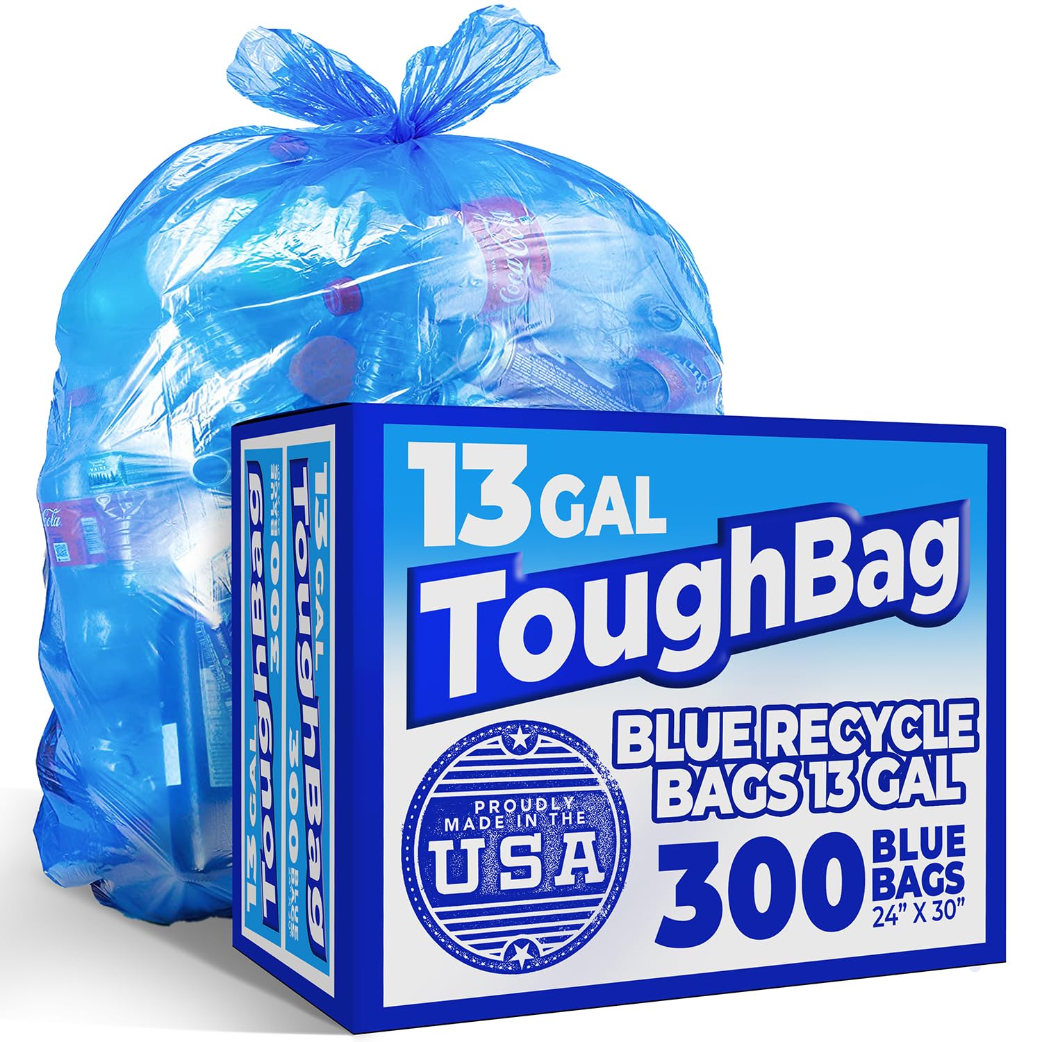 13 Gallon Recycling Bags, Blue Trash Bags (300 COUNT) - Blue Recycle ...