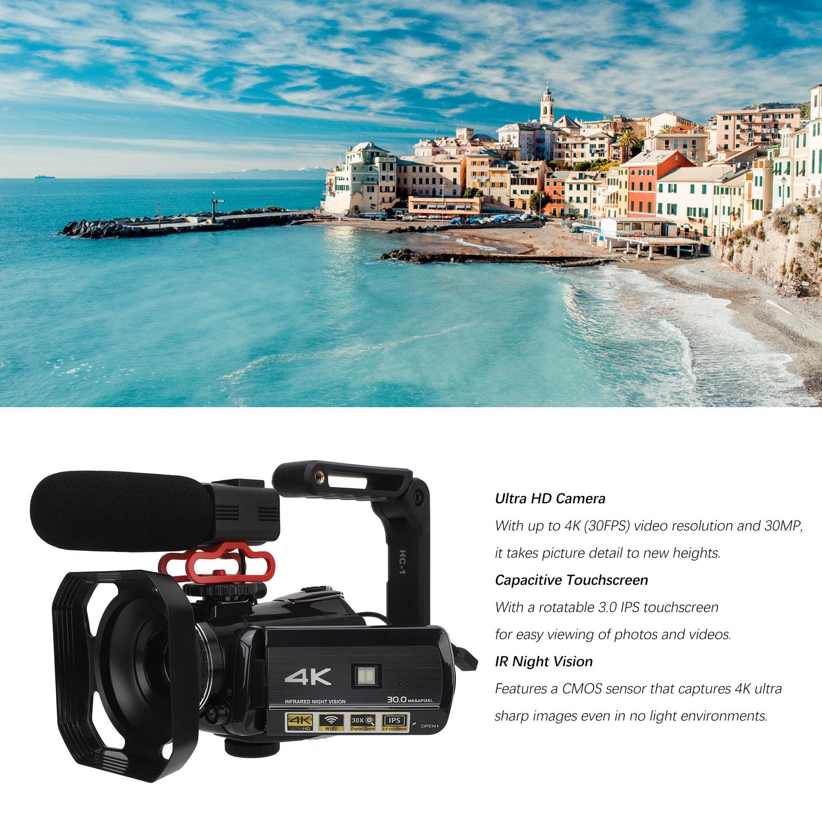 Snapklik.com : Gernie 4K Video Camera Camcorder, 32X Zoom 30MP Ultra HD Vlogging Camera DV ...