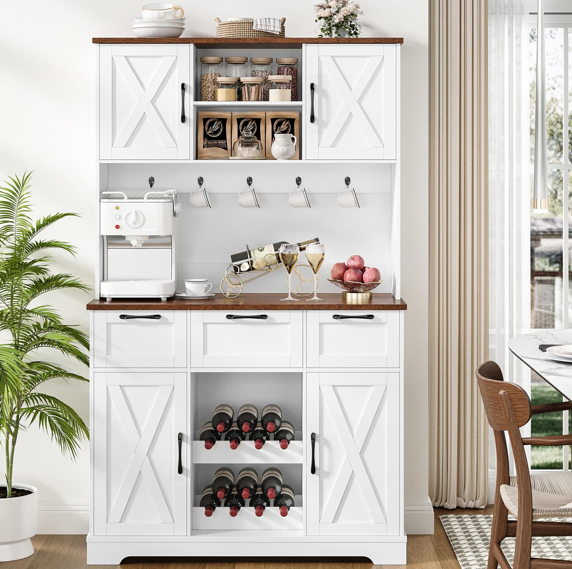 Amazon.com - Farmhouse Coffee Bar Cabinet with Storage: Buffet ...