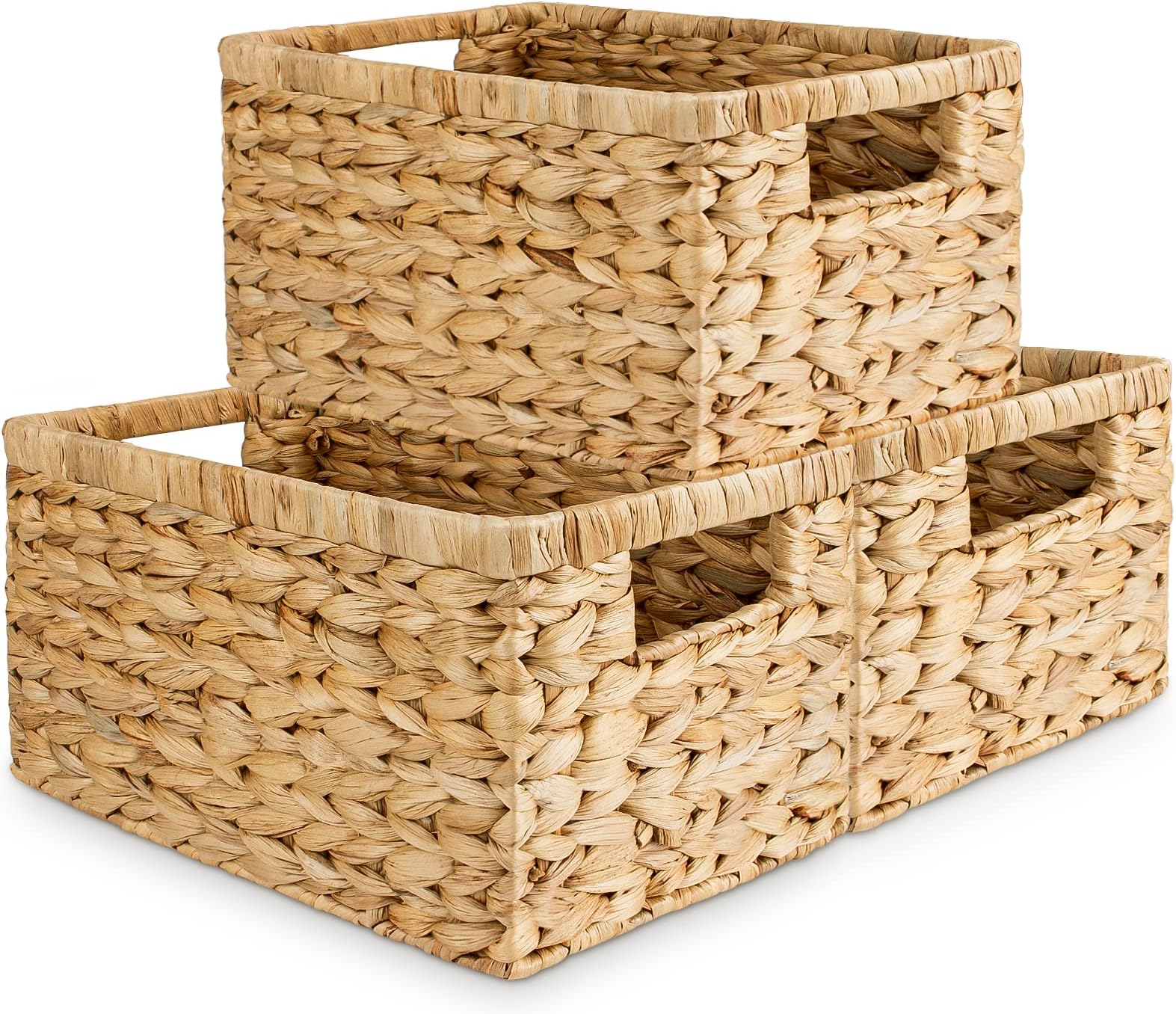 Amazon.com: 3 Pack Water Hyacinth Storage Baskets with Handles 13"L x 8 ...