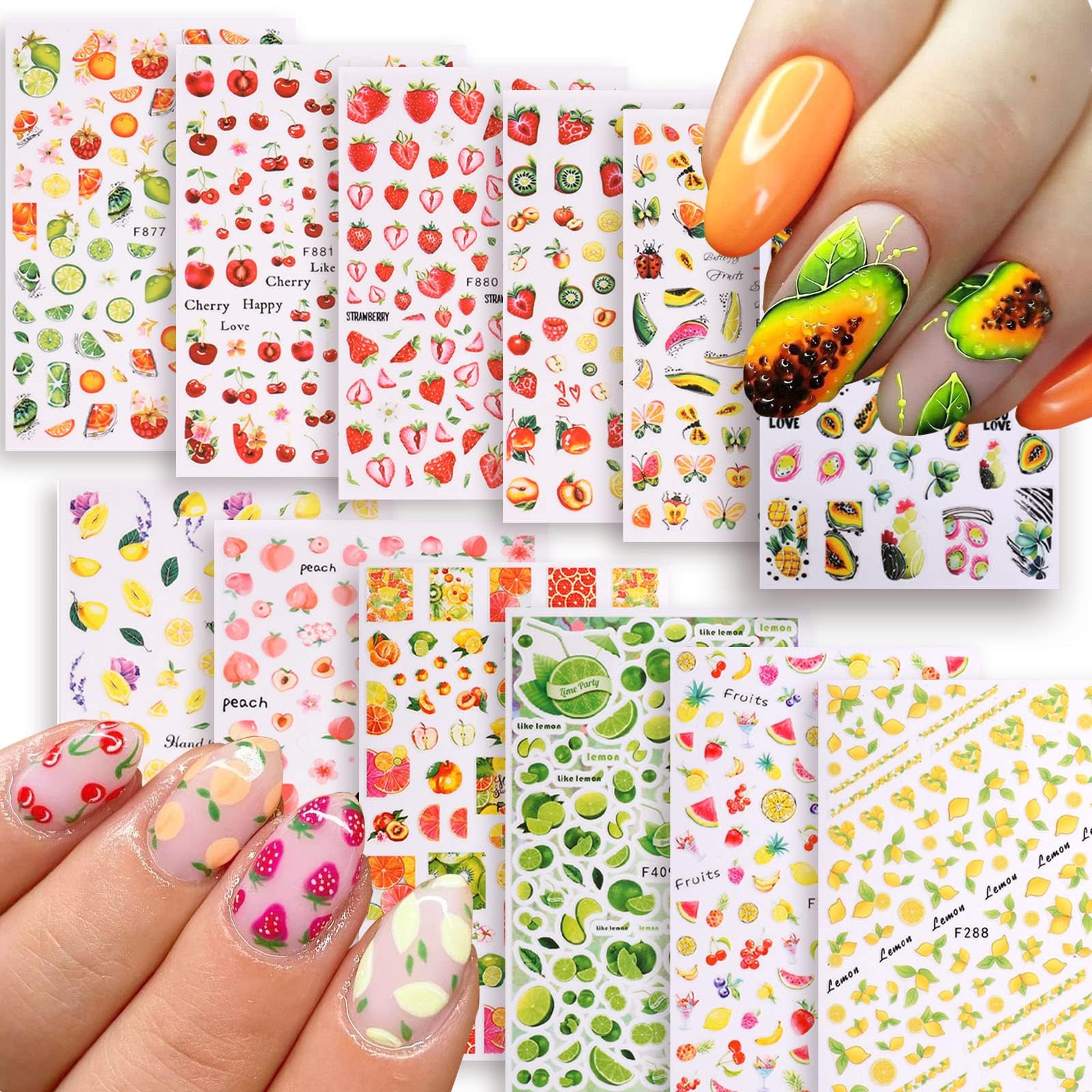 Amazon.com: 12 Sheets Fruit Nail Art Stickers Decals Summer Colorful ...