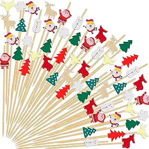 100 PCS Christmas Wooden Cocktail Picks, 4.7-inch Food Picks Santa ...