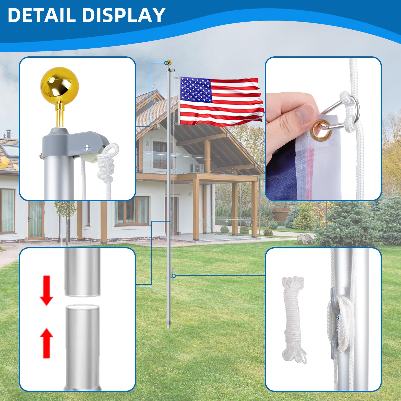 Snapklik.com : iElyiEsy Flag Poles For Outside House, 25FT Flagpole ...