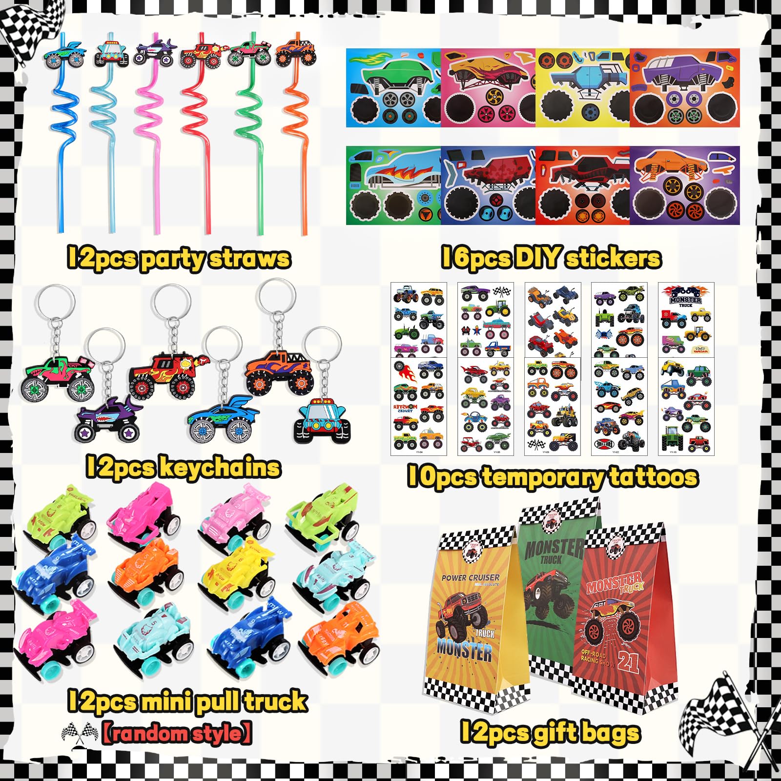 Snapklik.com : Monster Truck Party Favors Serve 12 Including Drinking ...