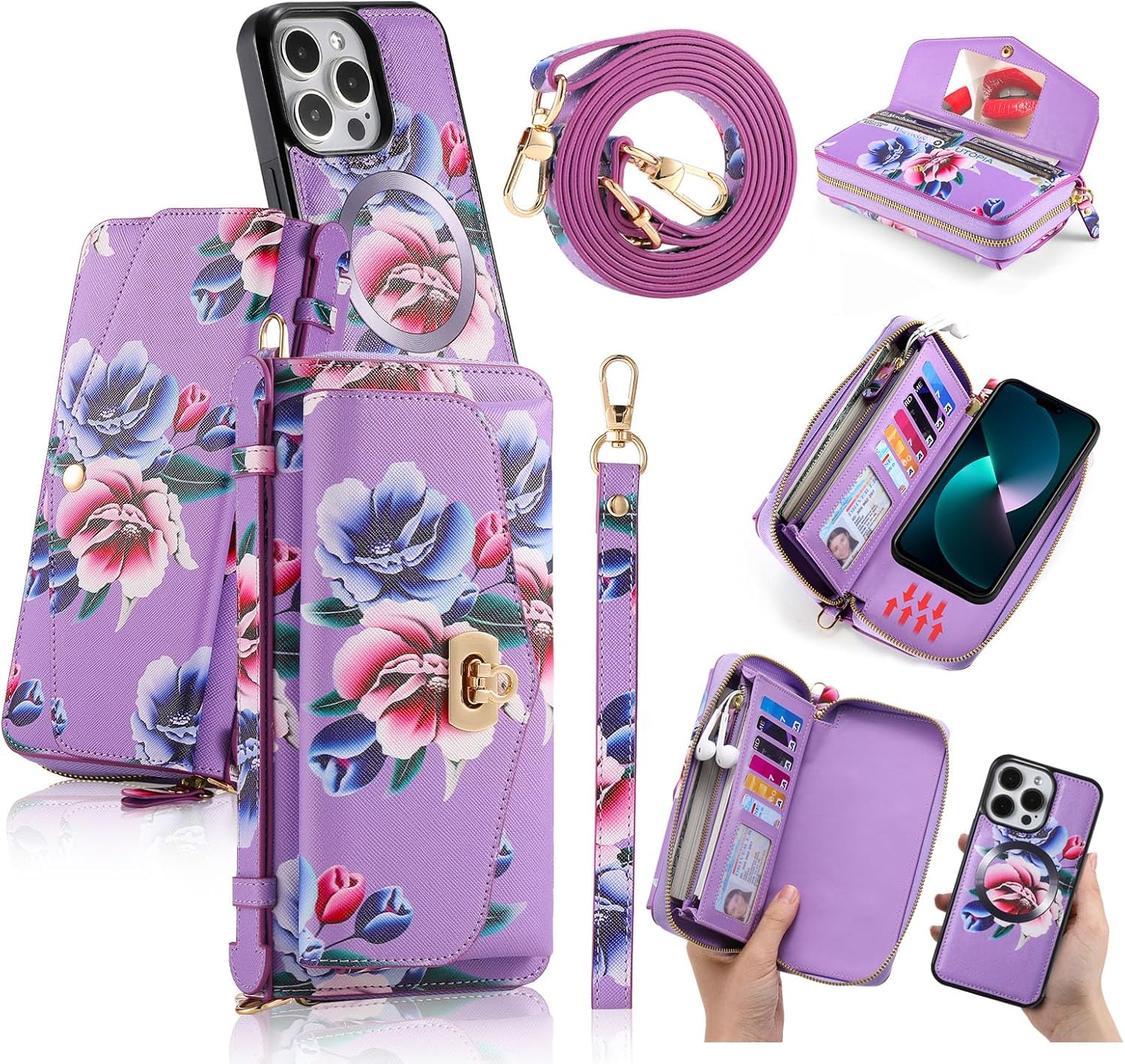 Amazon.com: LITOU Compatible for iPhone 16 Crossbody Wallet Purse Phone ...