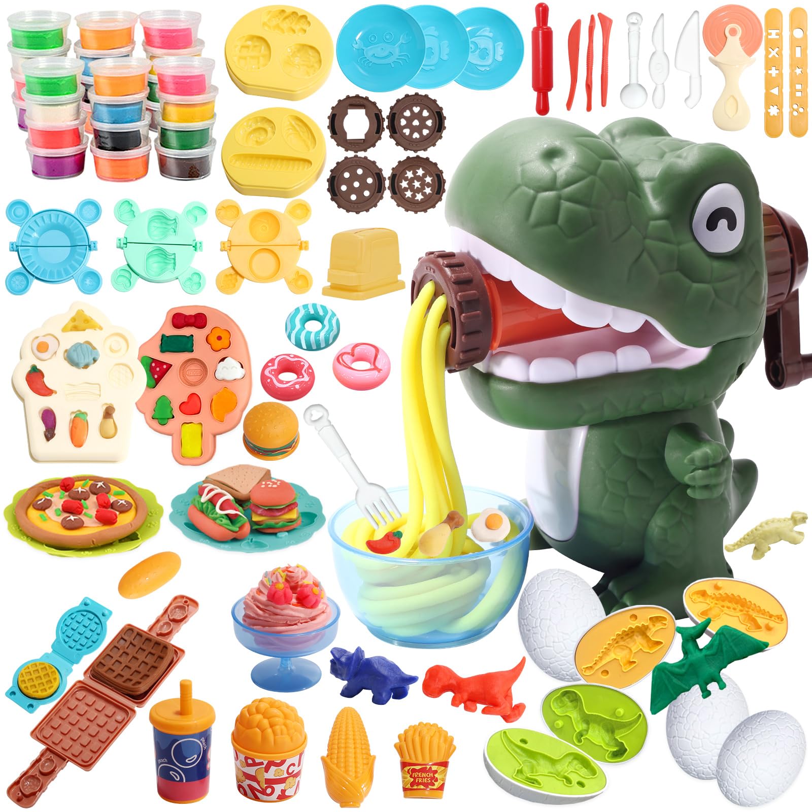 Crelloci Dinosaur Color Dough Kitchen Creation Set, Noodle Maker ...