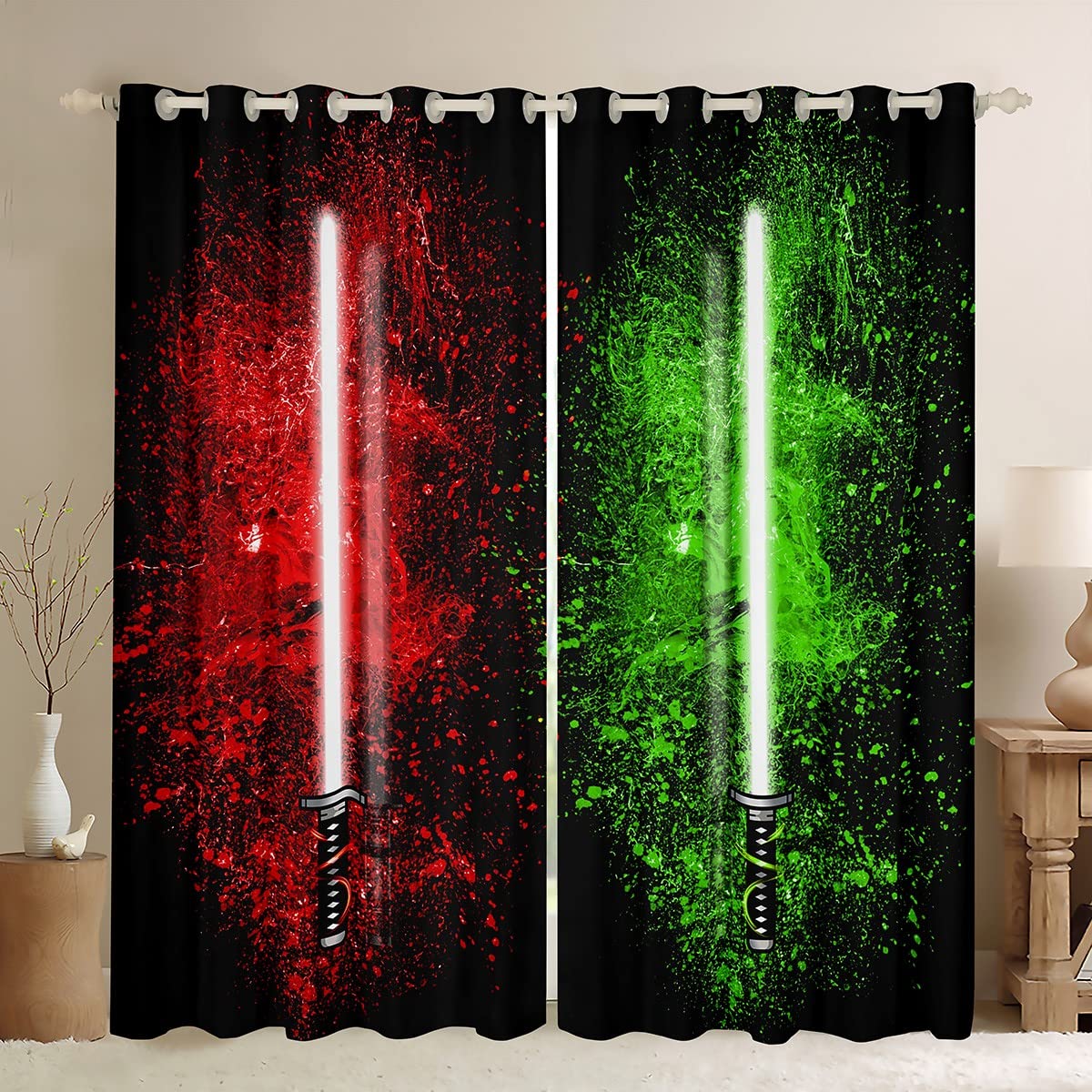 Feelyou Lightsaber Curtains Red Green Tie Dye Curtains for Bedroom ...
