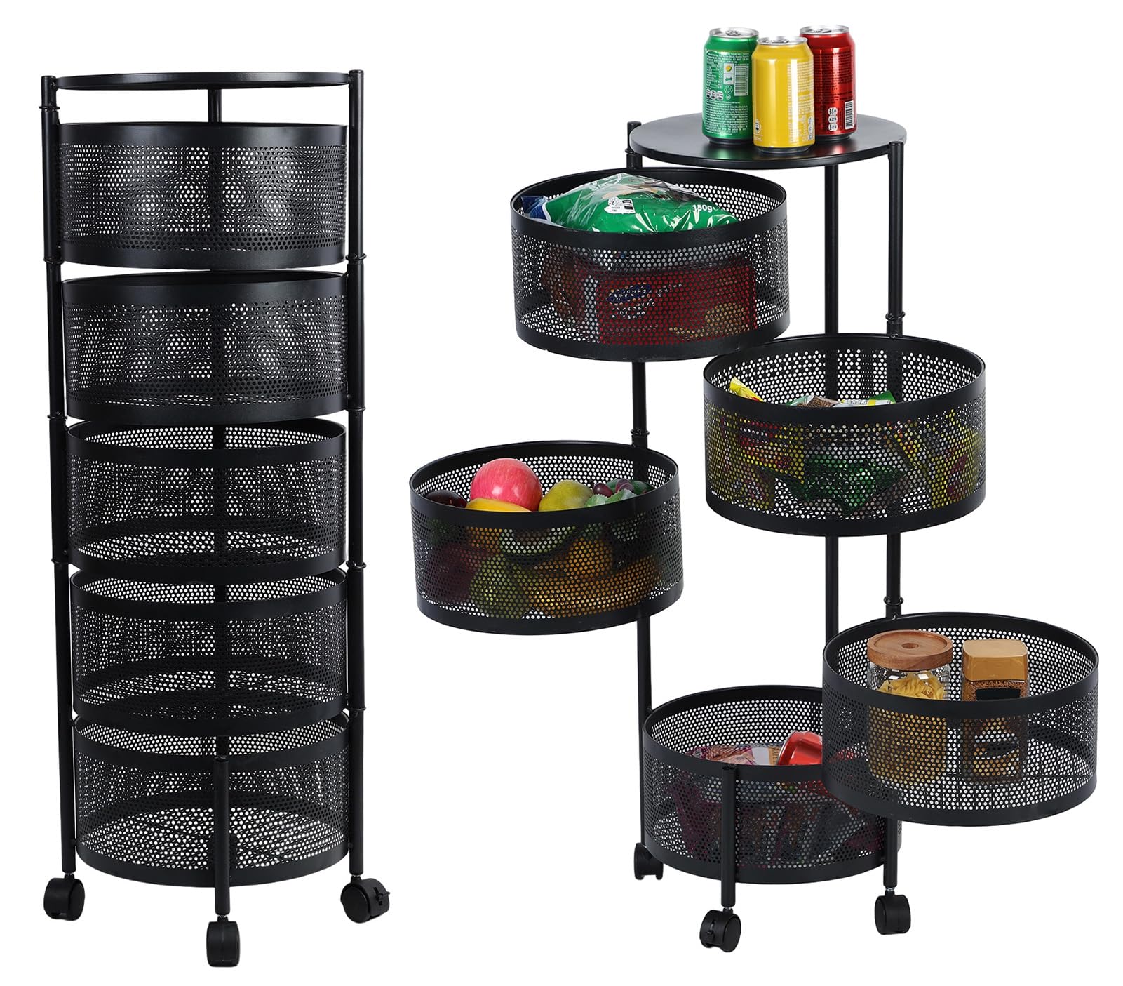 Amazon.com: Rotating Kitchen Storage Rack No Assembly, 5-Tier Metal ...