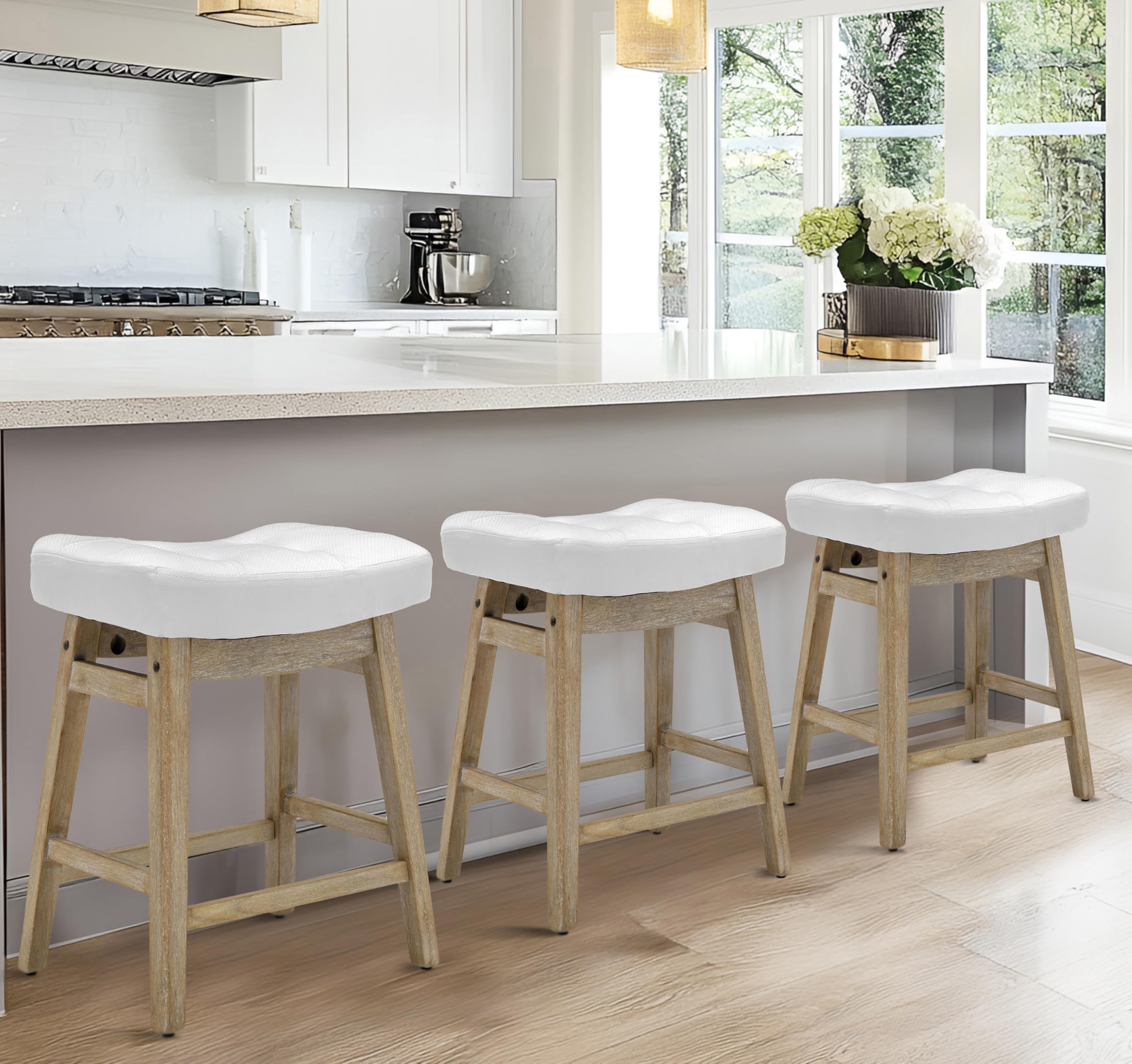 Amazon.com: RNKSFX White Bar Stools Set of 3 for Kitchen Counter Island ...