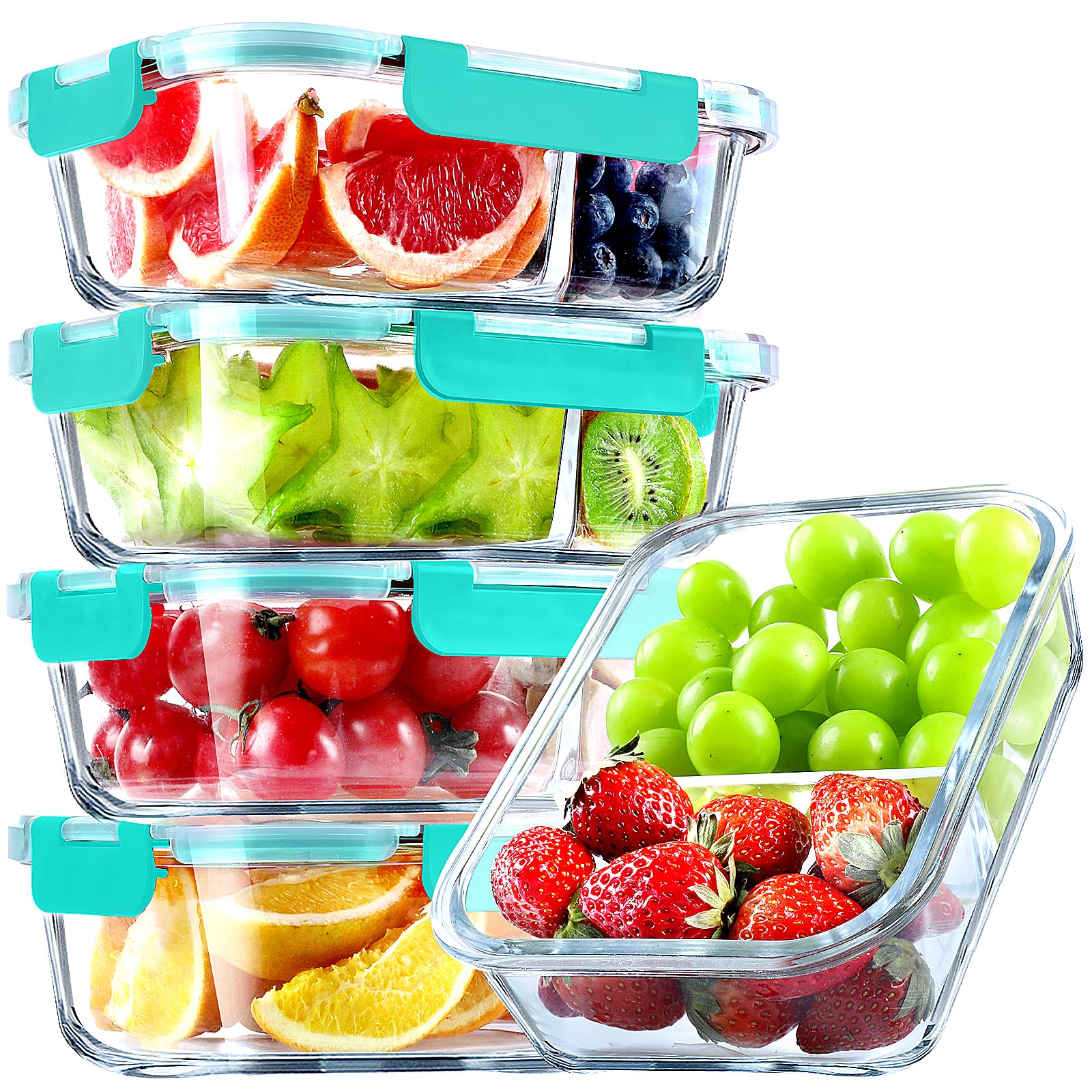 Snapklik.com : VERONES 5 Pack Glass Meal Prep Containers 2 Compartment ...
