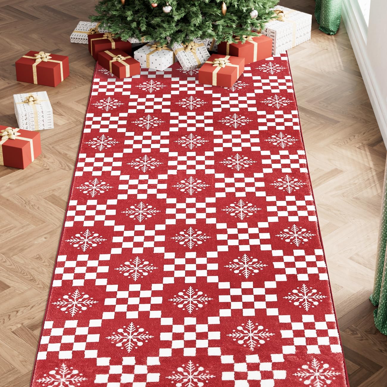 Amazon.com: WondRg Christmas Runner Rug 2x6 Red Snowflake Plaid ...