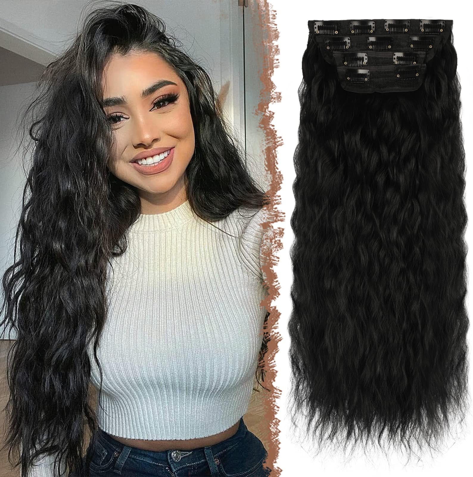 Amazon.com : YOGFIT Clip in Long Wavy Synthetic Hair Extension 24 Inch ...
