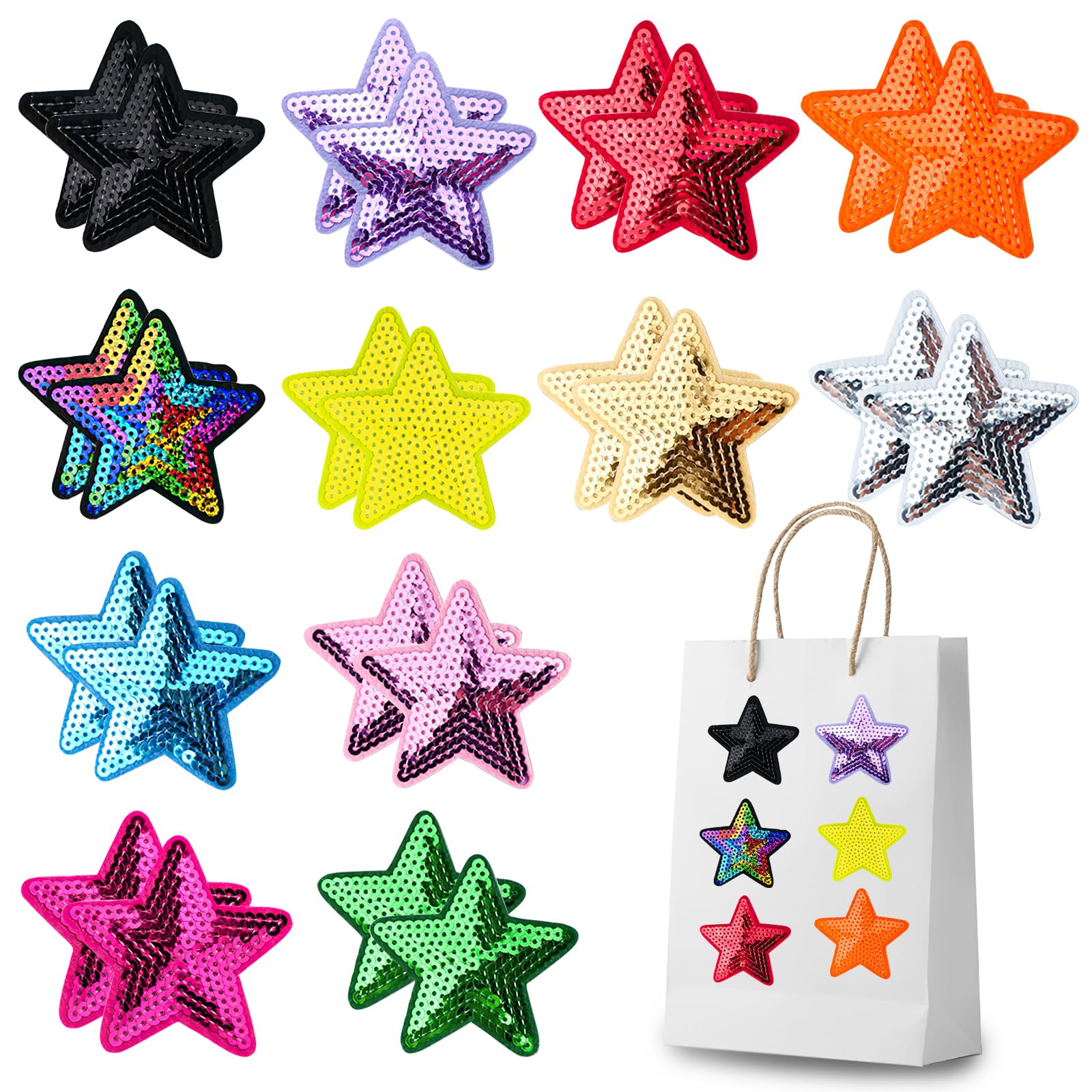 Amazon.com: JHGCVX 24 Pcs Sequin Star Iron on Patches,Colorful Shiny ...