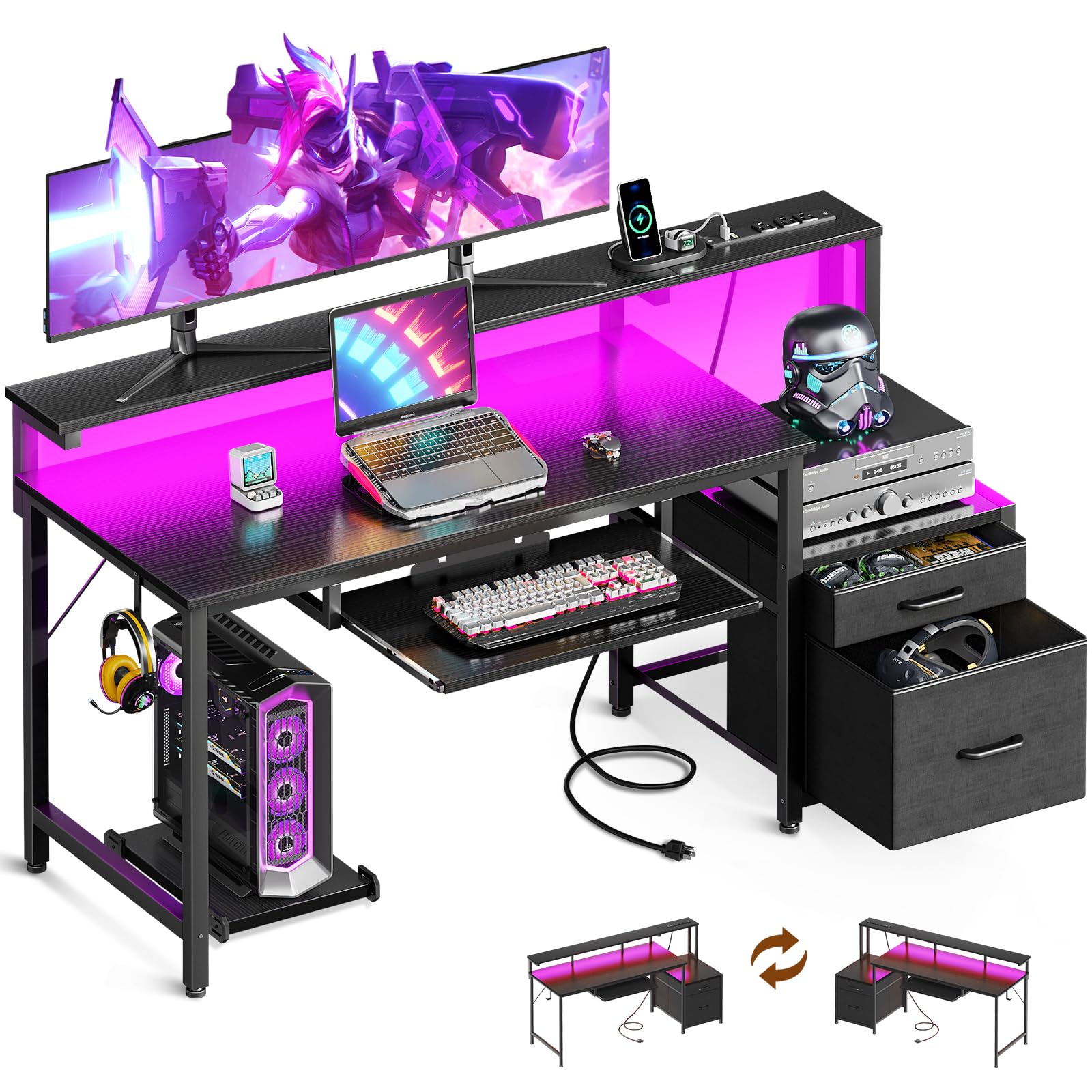 Aodk 55 Inch Gaming Desk With Power Outlets And Led | Desertcart INDIA