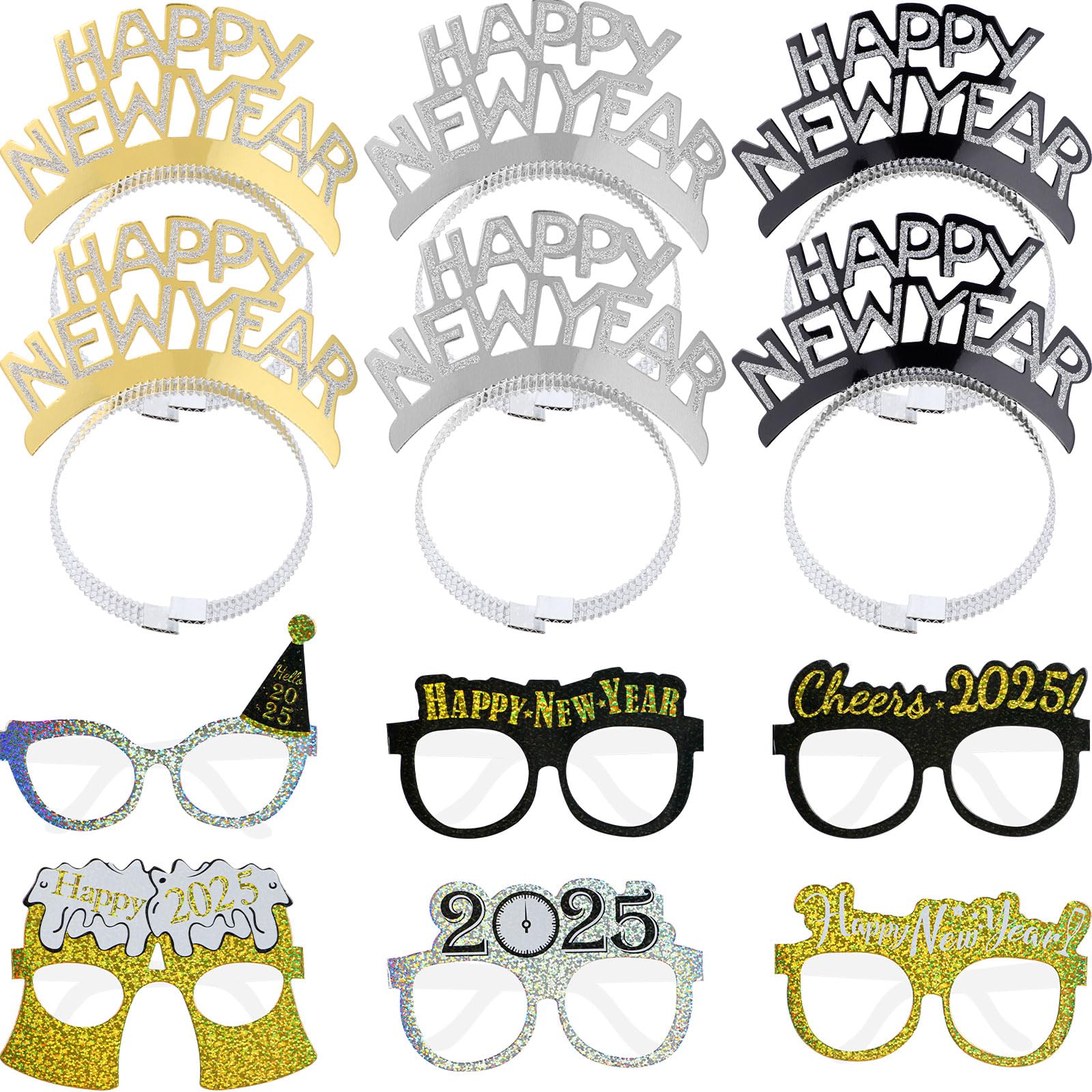 Mayoii 12Packs 2025 Happy New Year Eyeglasses and Headbands Set ...