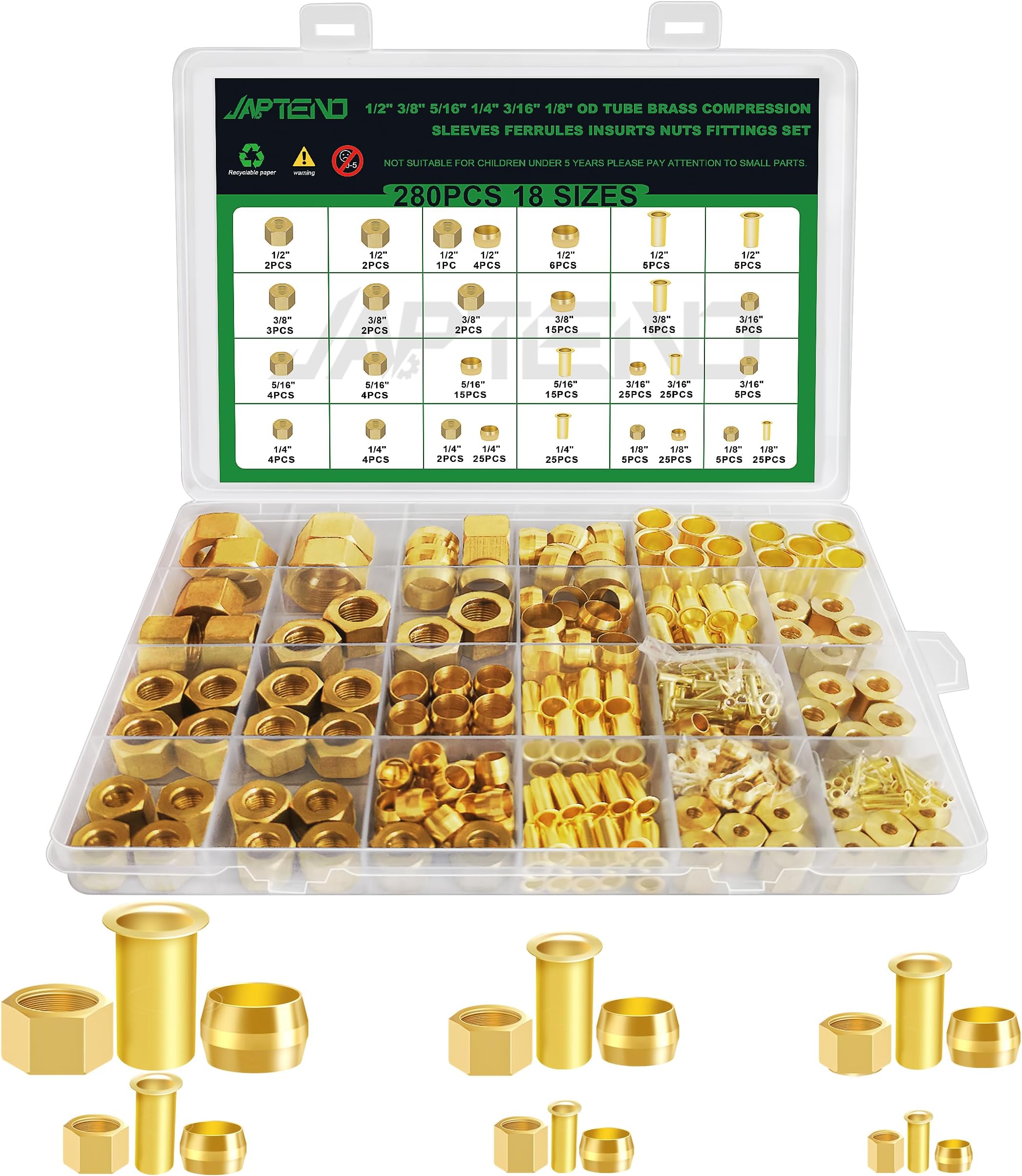 180PCS Compression Fittings Assortment kit - 4 sizes (1/4", 3/8", 5/16 ...