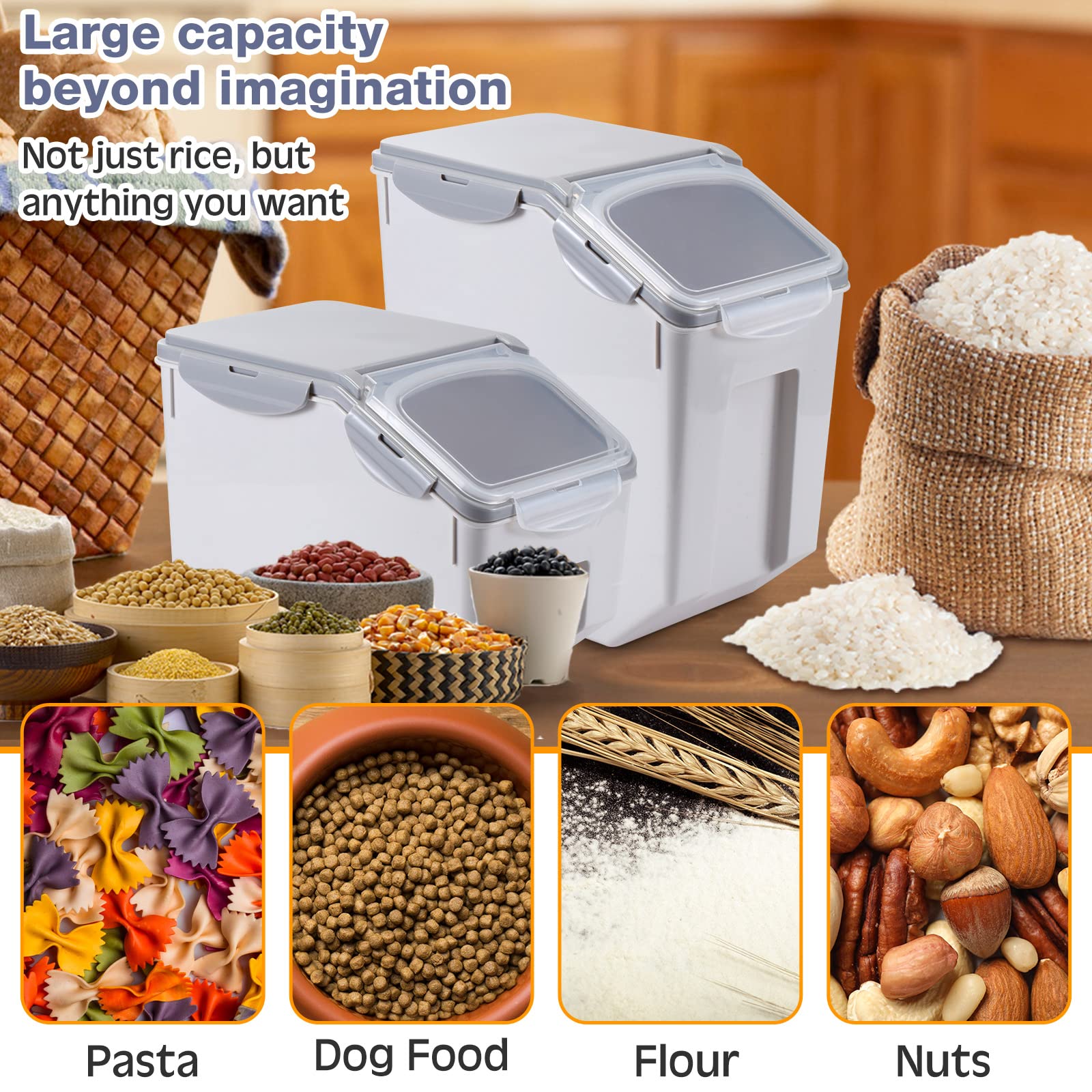 Umigy 4 Pcs Grain Rice Storage Bin Flour Containers Set with Airtight ...