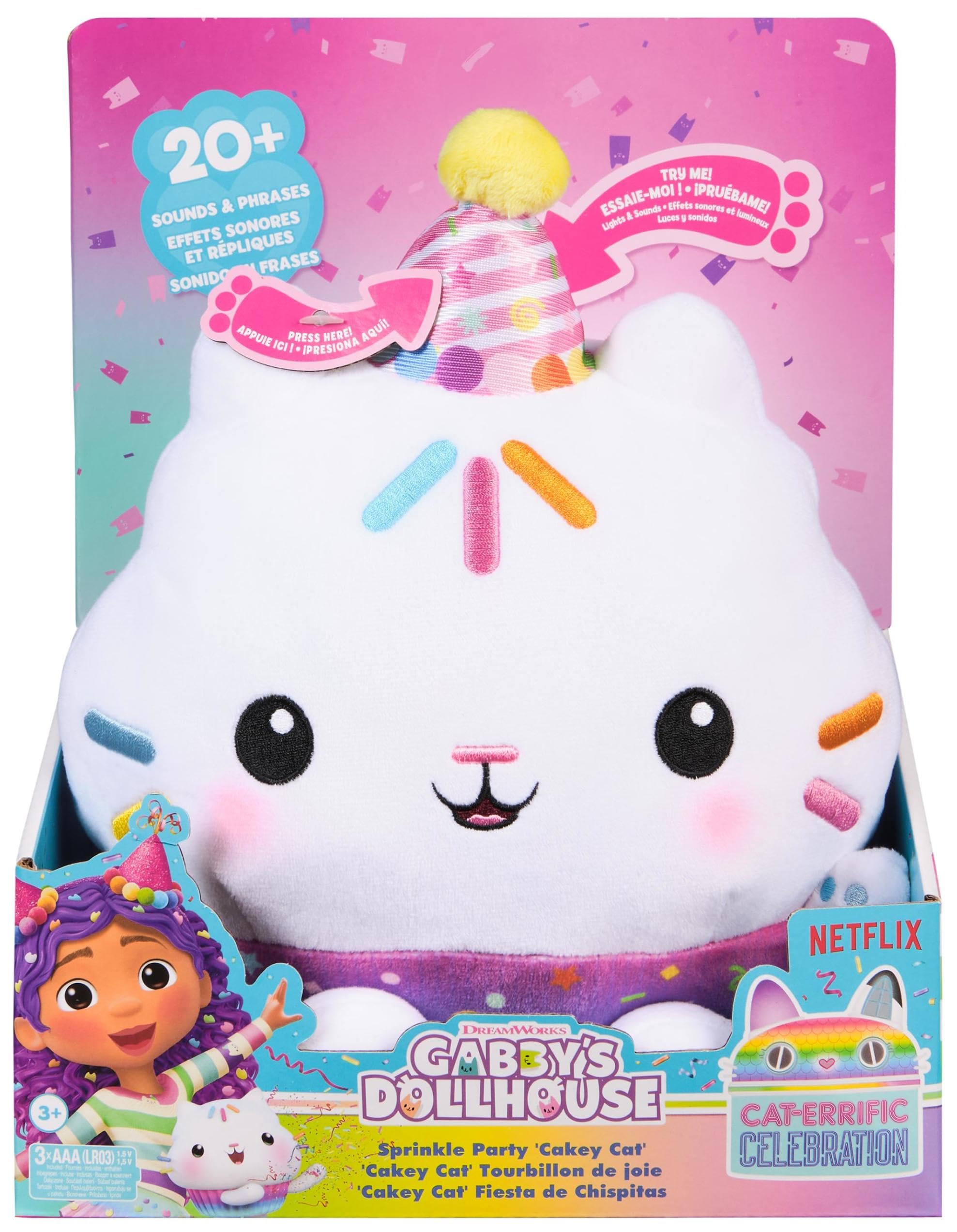 Gabby's Dollhouse Celebrations, Sprinkle Party Cakey Cat Soft Toy, 25 ...