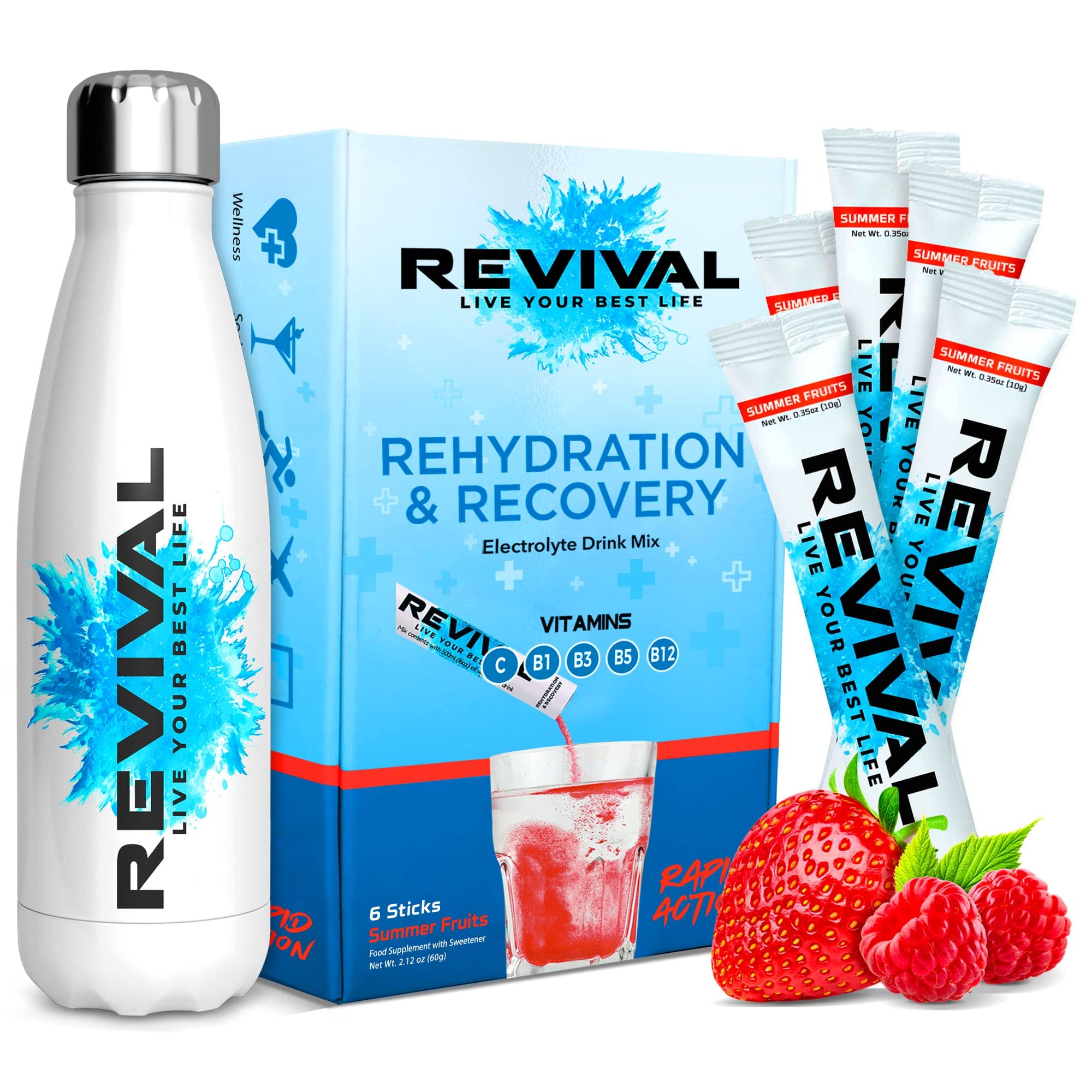 Revival Rapid Rehydration Starter Pack - 500ml Steel Water Bottle with ...