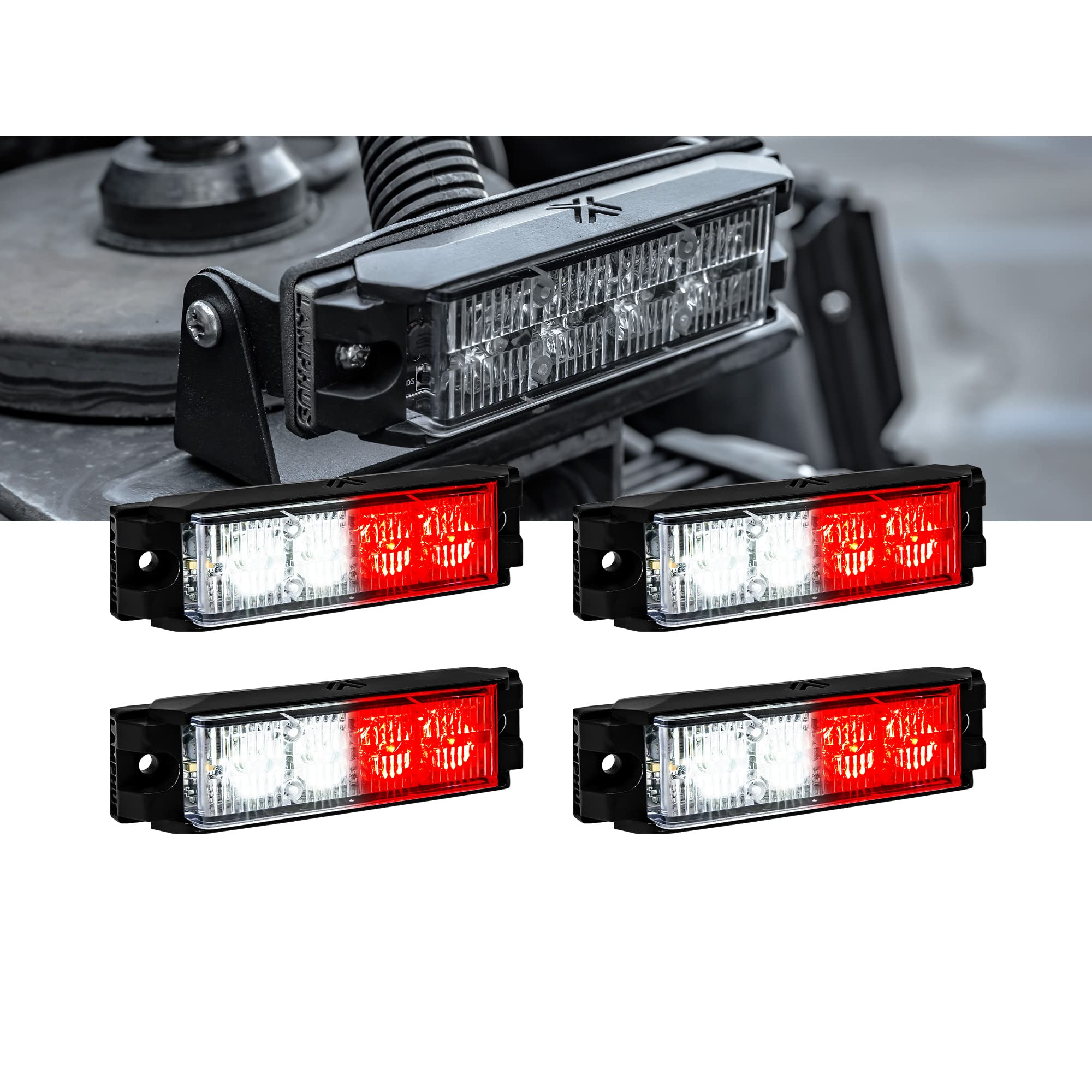 4pc NanoFlare 4" 4W RED WHITE LED Flashing Strobe Light Head [SAE CLASS ...