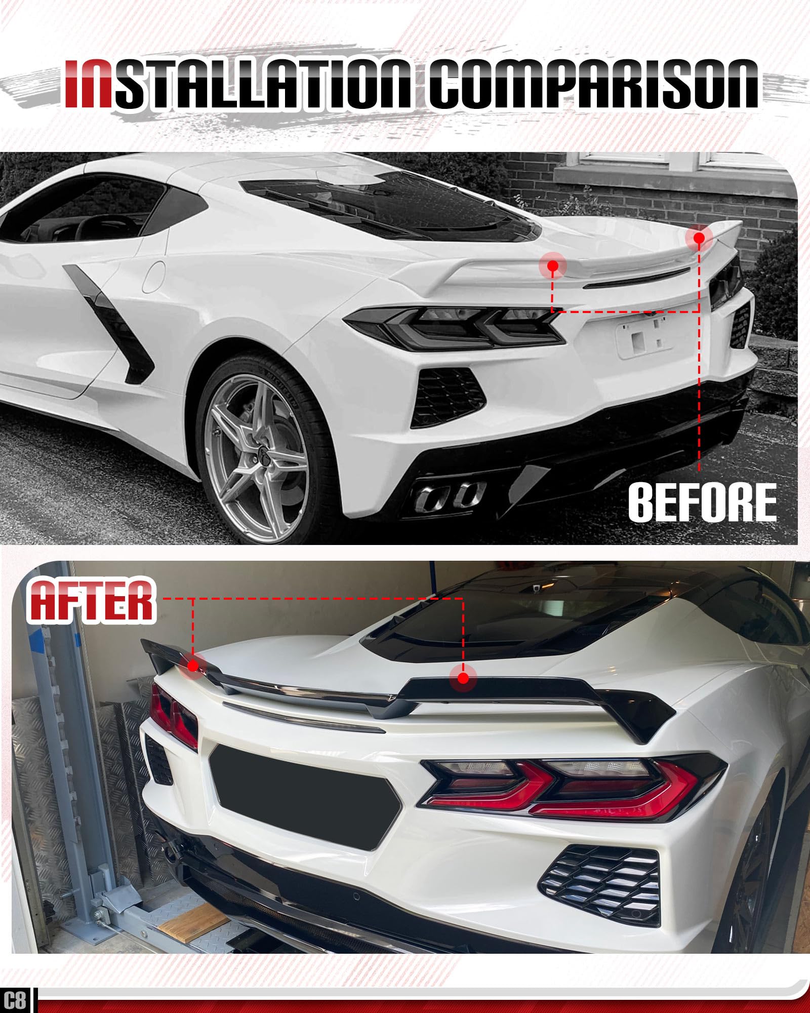 Corvette Spoiler Rear High Wing Spoiler For Corvette C8 Models Glossy