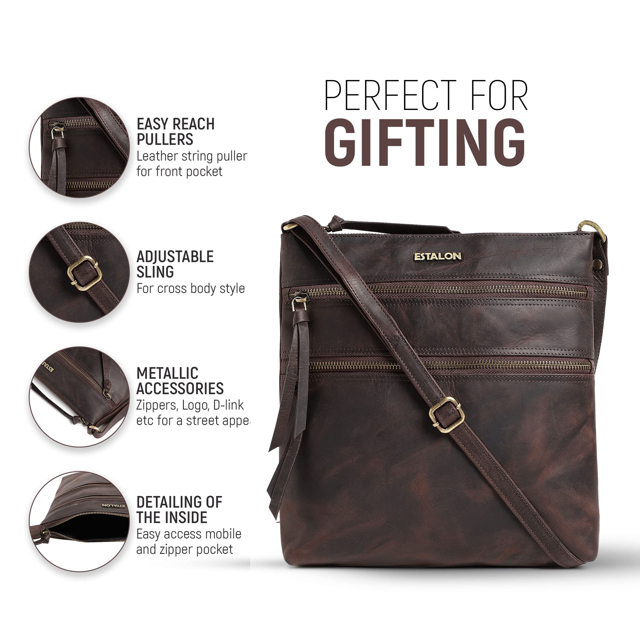 ESTALON Real Leather Crossbody Bag for Women - Women's Shoulder Sling ...