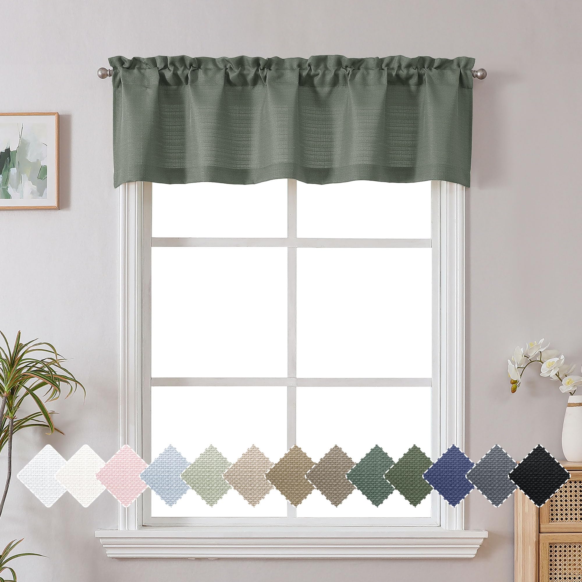 Amazon.com: Chyhomenyc Bennet Olive Green Valance for Windows, Faux ...