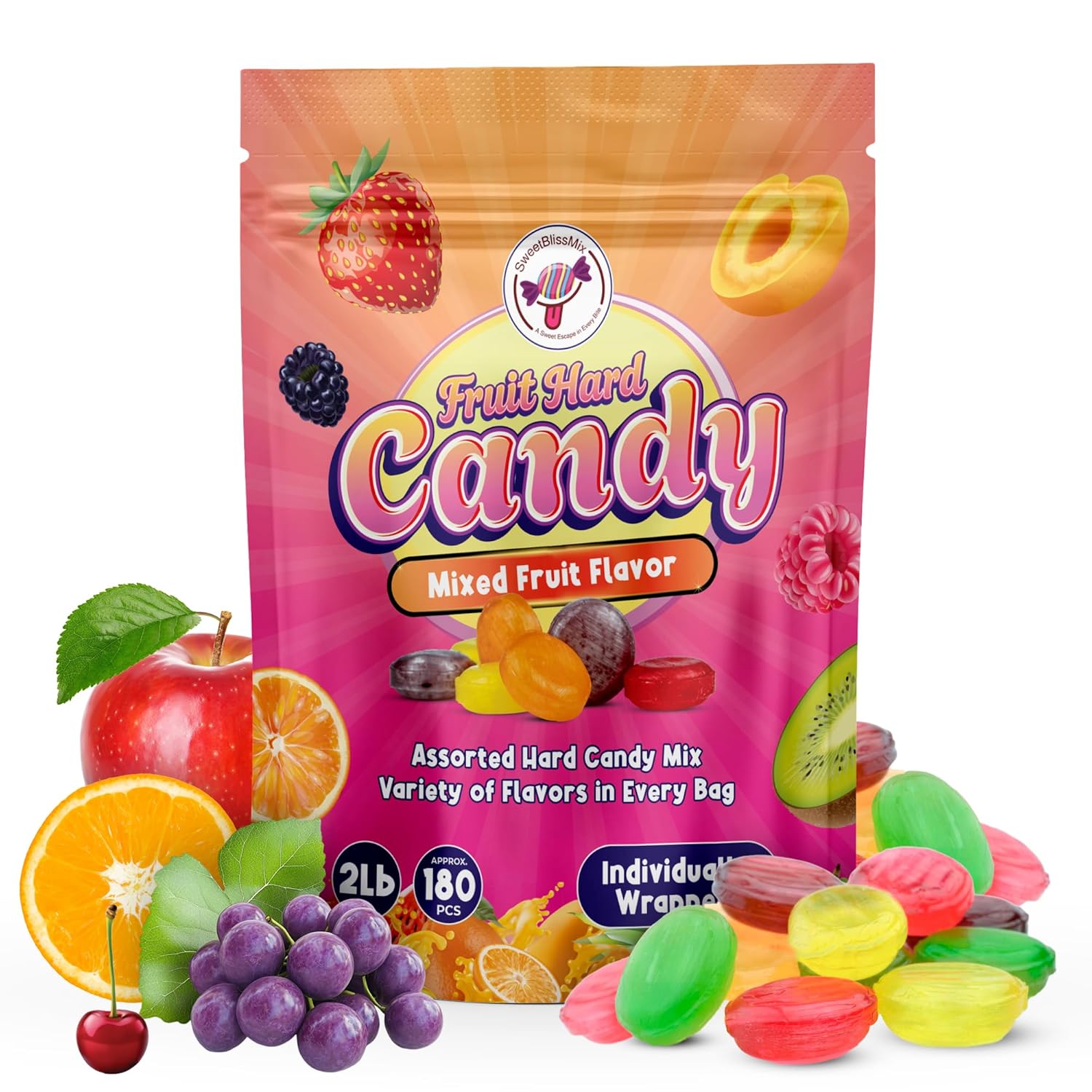 Amazon.com : SweetBlissMix 2lb Assorted Fruit Hard Candy – Bulk ...