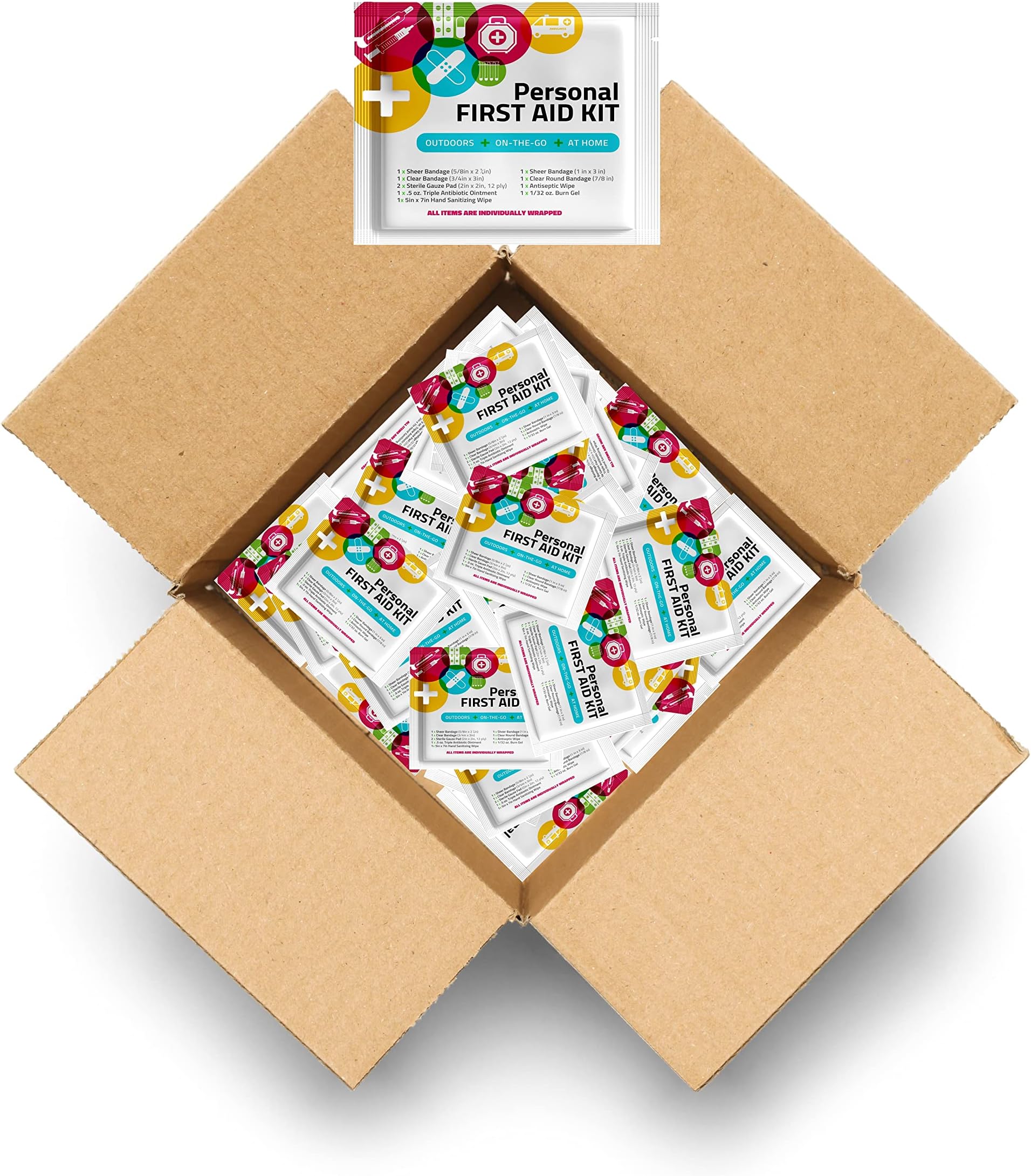 Amazon.com: Personal First Aid Kit - Case of 60 | Clean, Treat, Protect ...