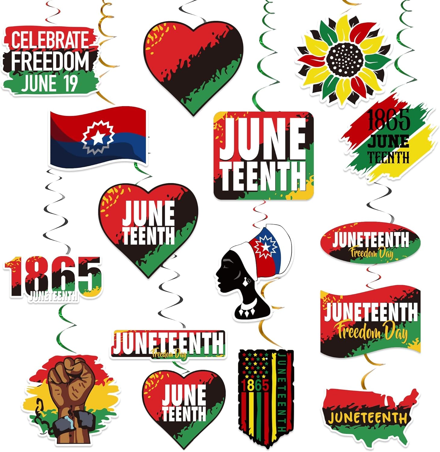 Amazon.com: Happy Juneteenth Decorations Party Hanging Swirls, 30Pcs ...