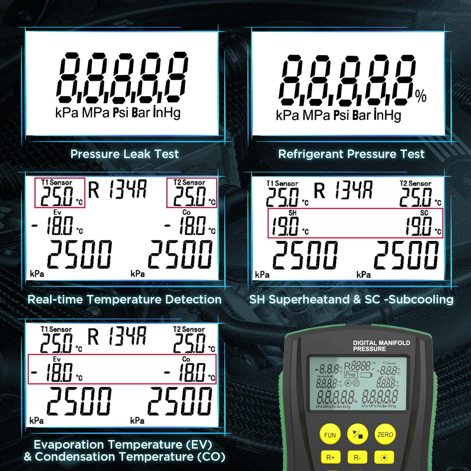 Snapklik.com : Digital Manifold Gauge Set HVAC 2-Way Valve, R410a R22 ...