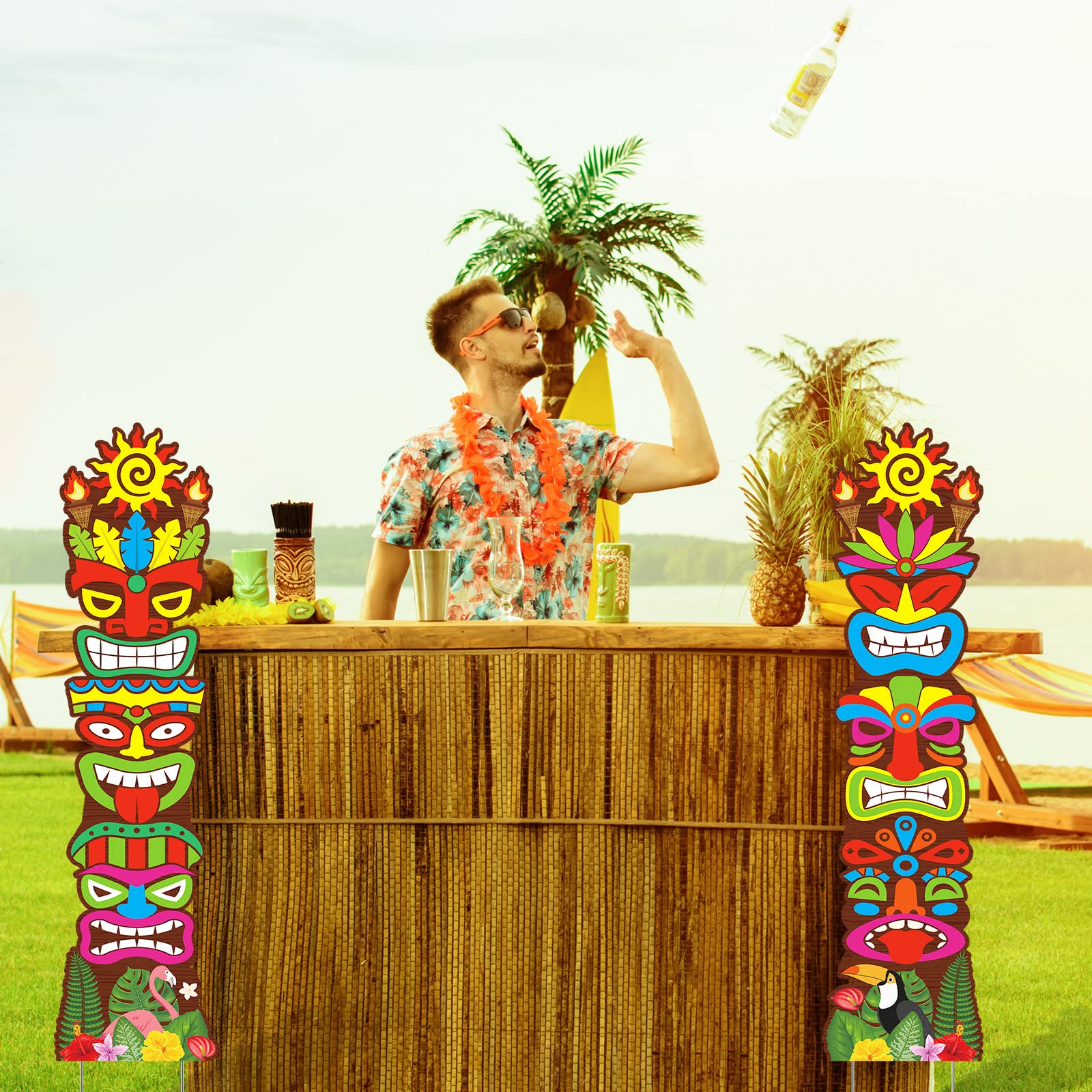 Snapklik.com : Queekay 2 Pcs Tiki Yard Sign Luau Hawaiian Tropical ...