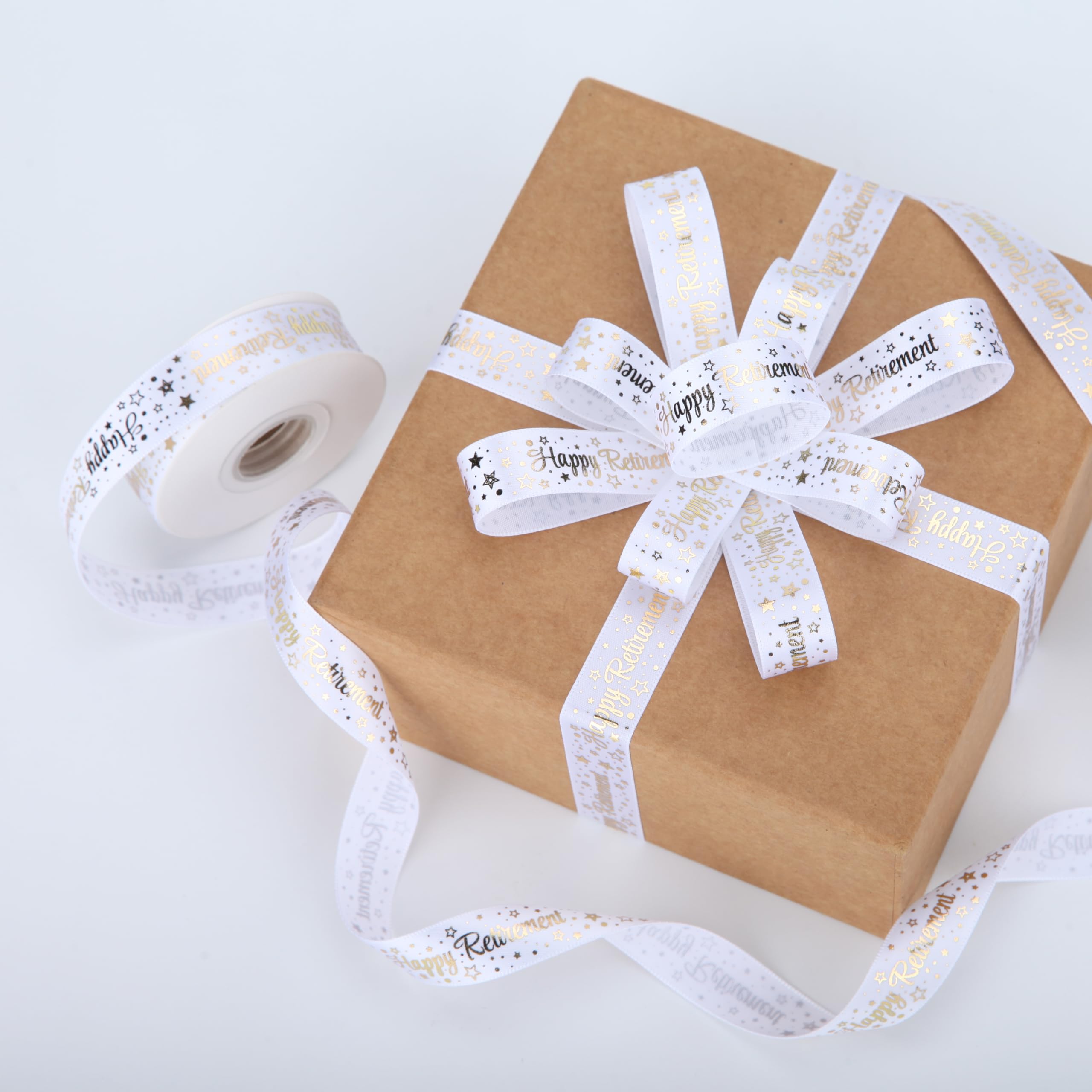 Snapklik.com : 10 Yards Retirement Ribbon White And Gold 5/8 Inch Happy ...