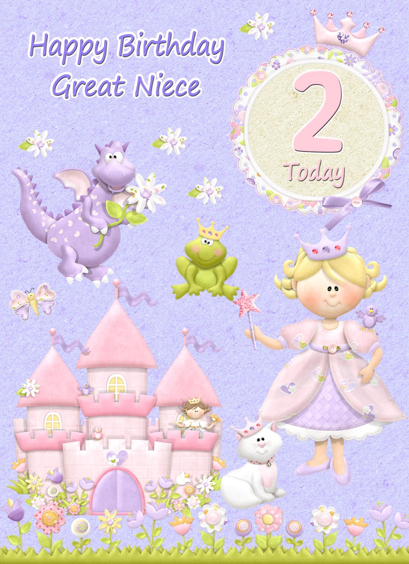 Kids 2nd Birthday Princess Cartoon Card for Great Niece : Amazon.co.uk ...