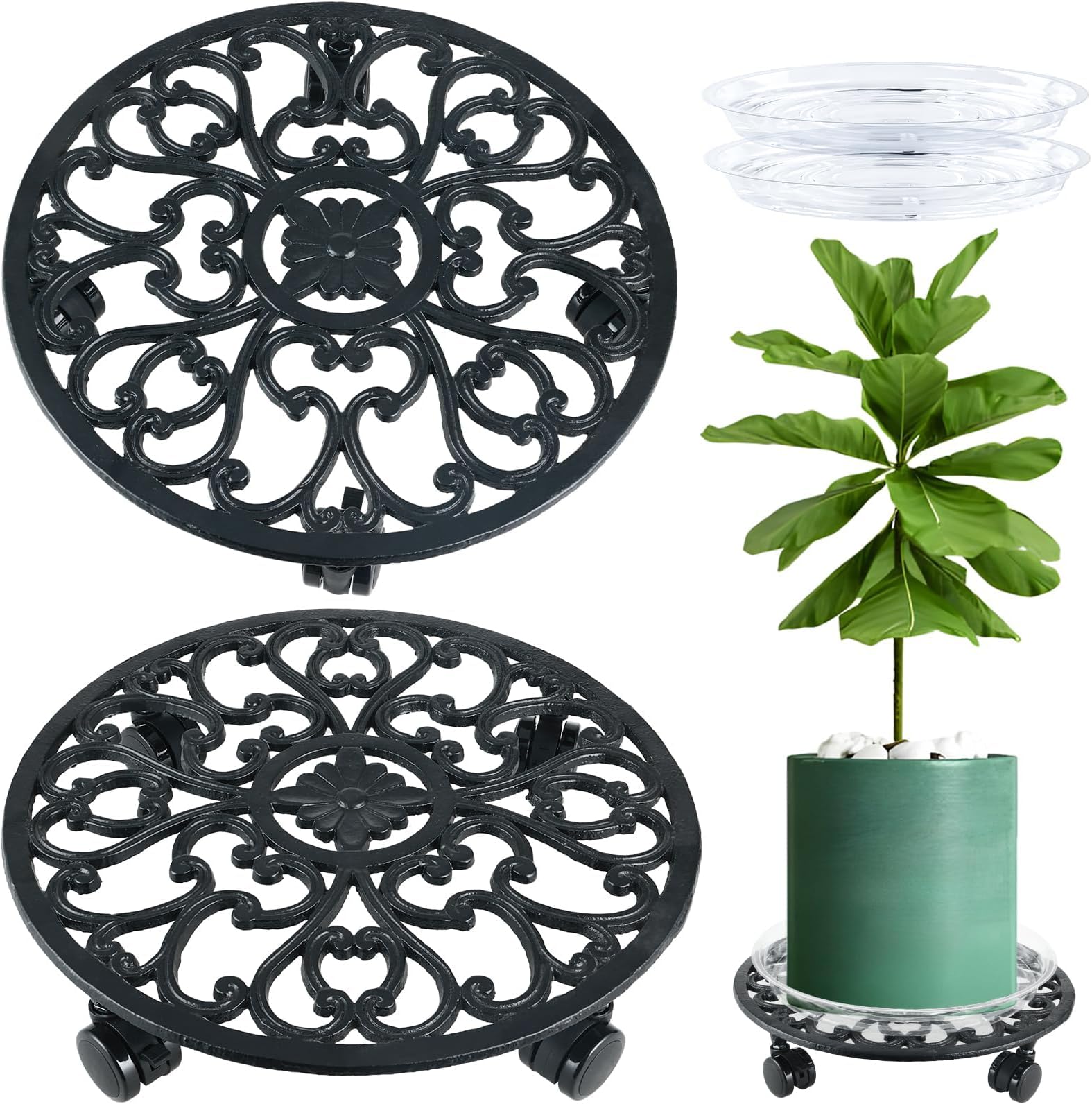 Amazon.com: Skelang 14.6" Cast Iron Plant Caddy, Wheeled Plant Stand ...