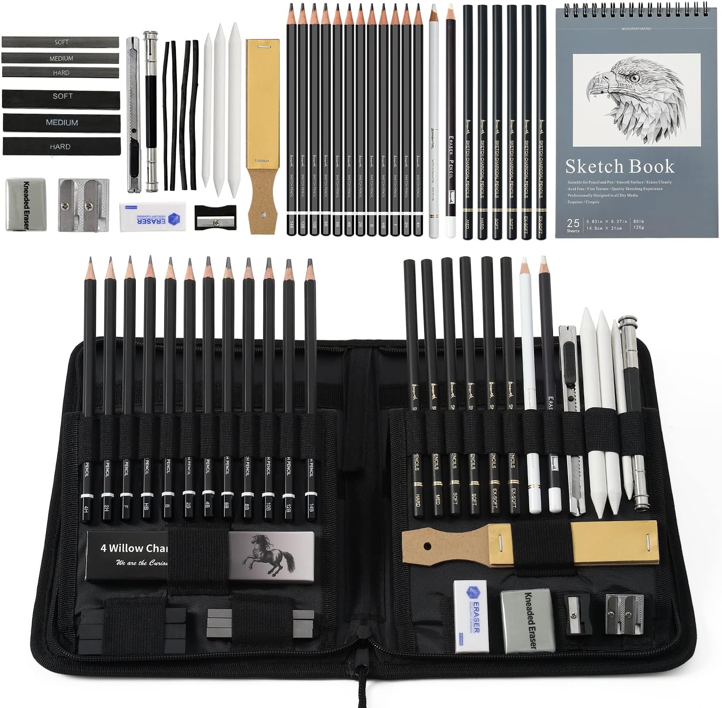 Amazon.com : Prina 50 Pack Drawing Set Sketch Kit, Sketching Supplies ...
