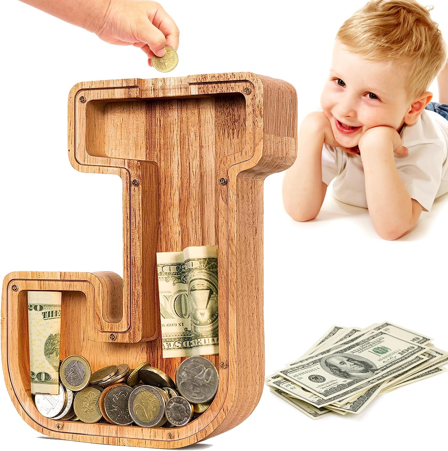 SummiDate Wood Letter Piggy Bank| Piggy Bank for Boys| Alphabet Money ...