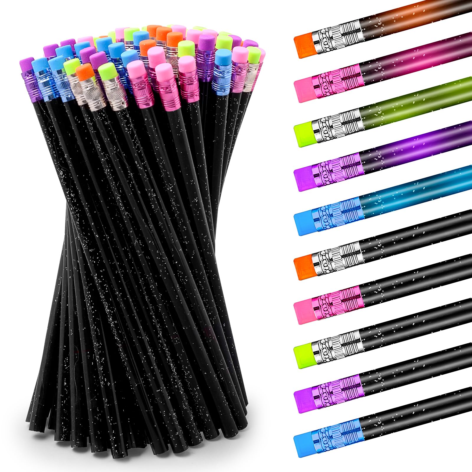 100 Pieces Color Changing Mood Metallic Glitter Pencil with Eraser ...