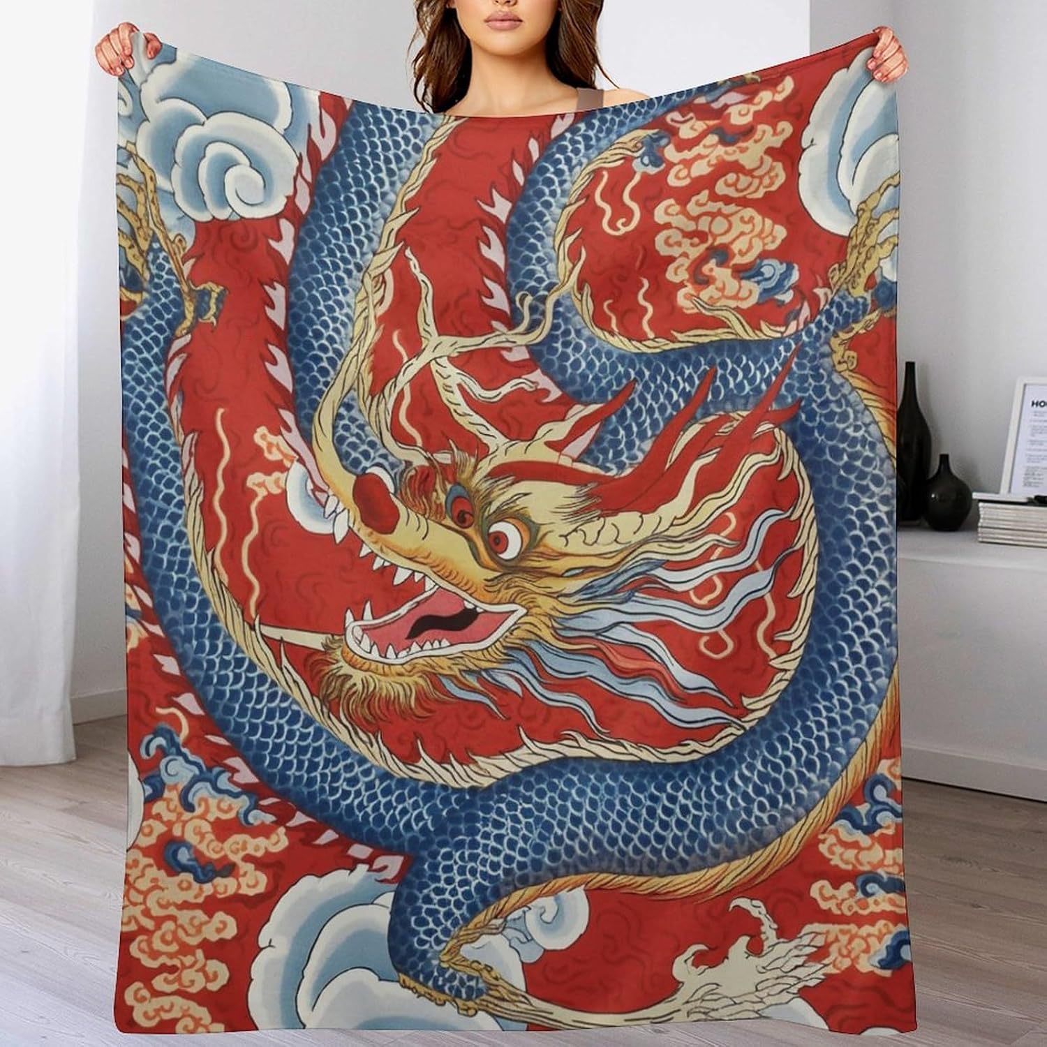 Amazon.com: PrintingCo Chinoiserie Blanket Red Dragon Chinoiserie Asian ...