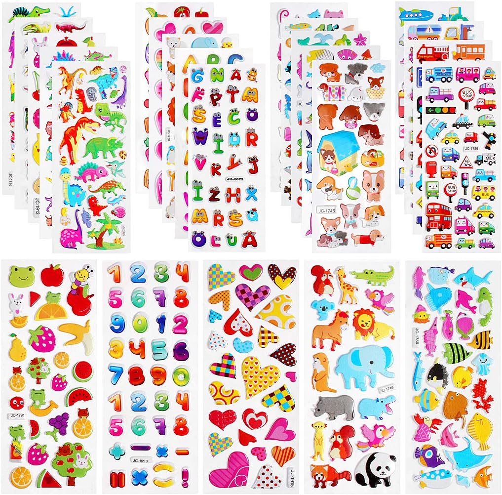 3D Aufkleber für Kinder Kleinkinder, 22 Verschiedene Blätter 530 ...