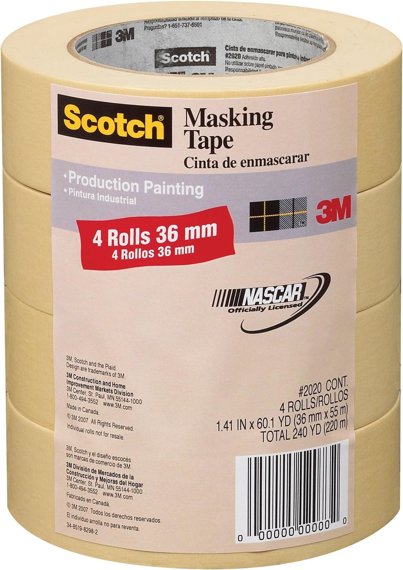 3M 2020 Scotch Masking Tape for Production Painting, 1.41-Inch x 60.1 ...