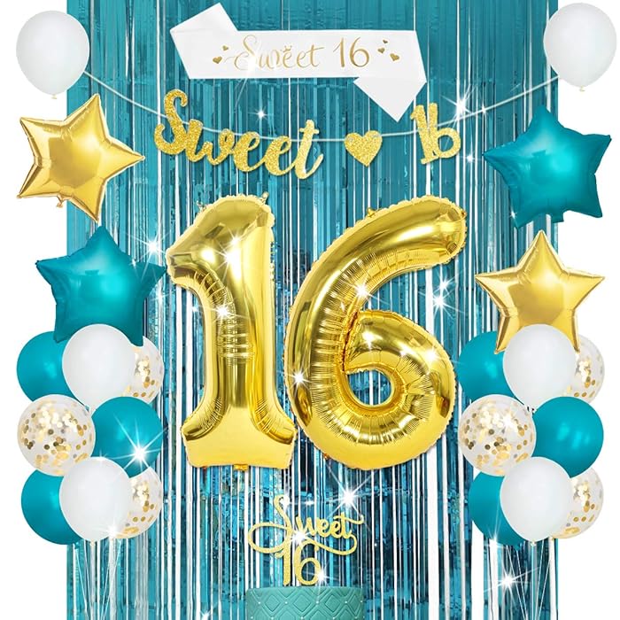 Buy Sweet 16th Birthday Decorations For Girls Turquoise Teal And Gold buy-sweet-16th-birthday-decorations-for-girls-turquoise-teal-and-gold