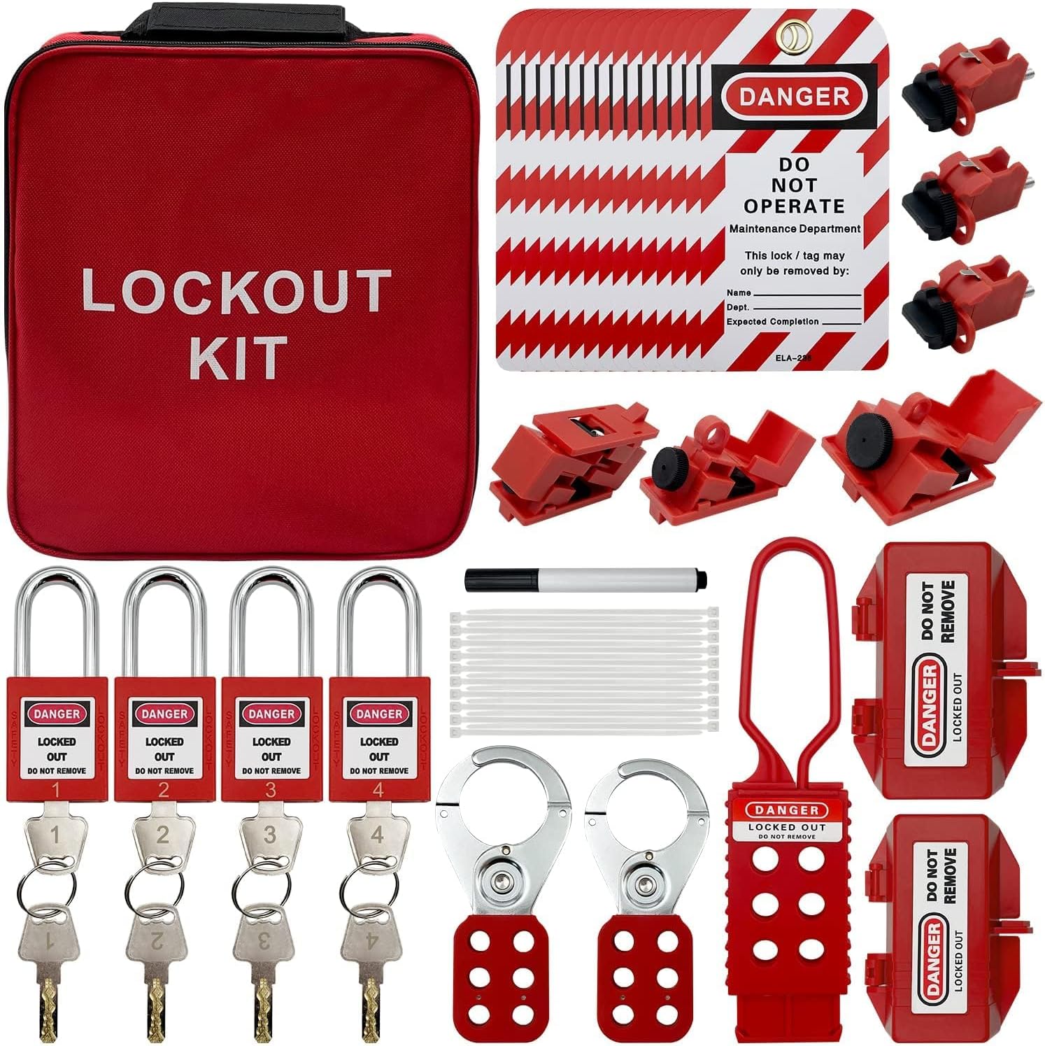 Lockout Tagout Kit Electrical Loto - Clamp-On Circuit Breaker Lockout, Group Lockout Hasps ...