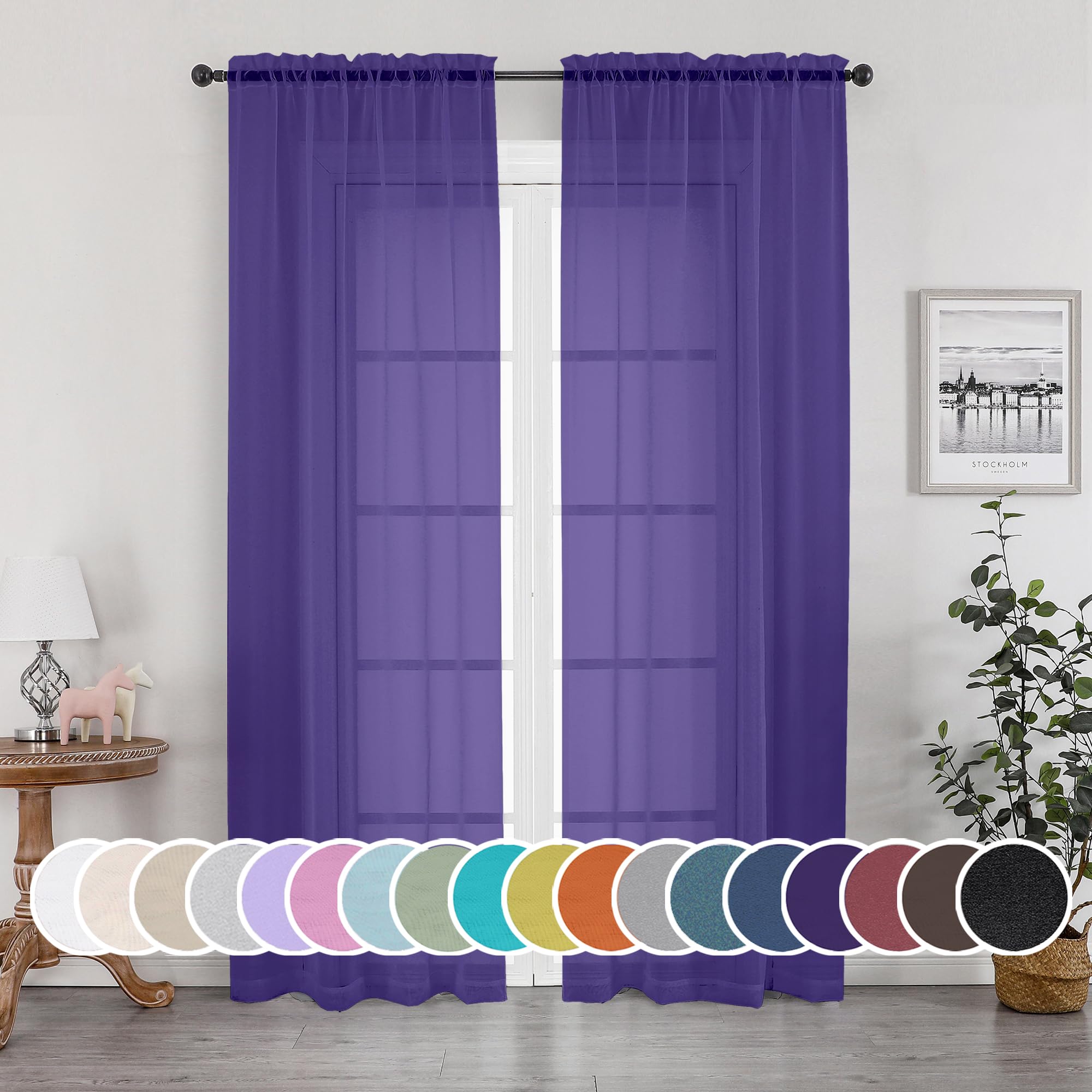 Amazon.com: OWENIE Purple Sheer Curtains, Sheer Curtains 84 inch Length ...