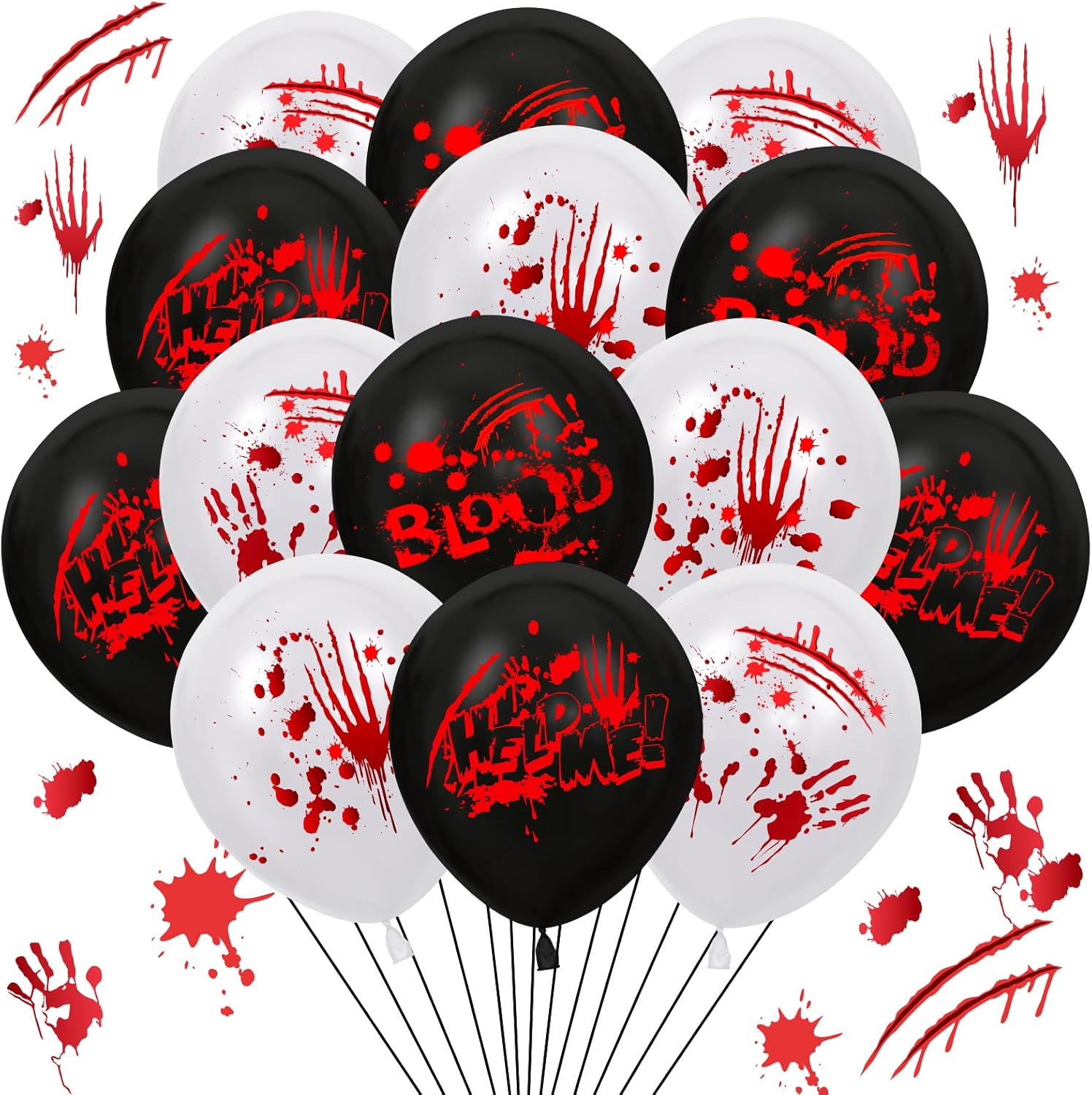 Amazon.com: 50 Pcs Halloween Scary Party Balloons Black White Red Blood ...