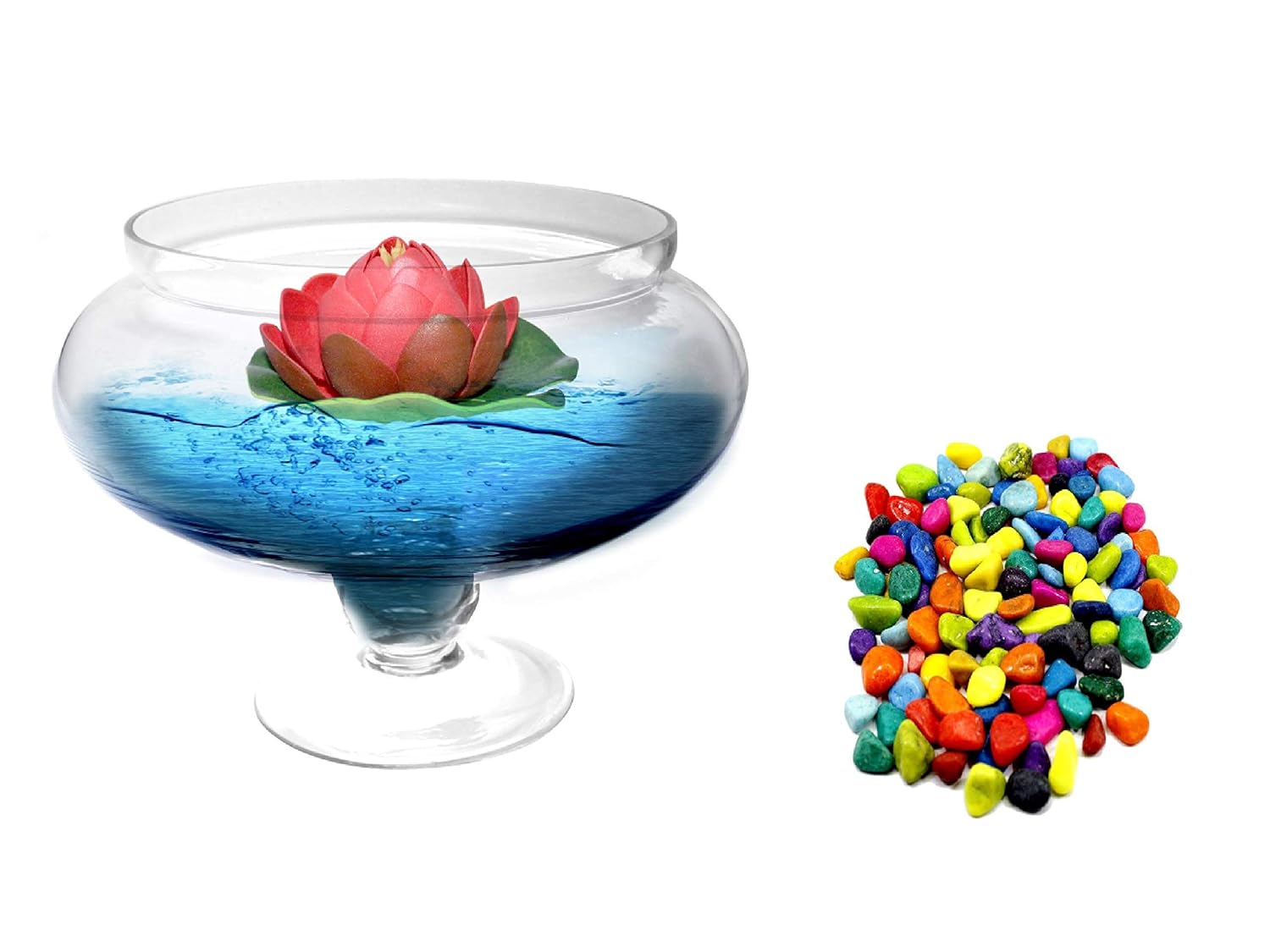 ABG Glass Bowl With Lotus & Colourful Stone (21 cm, Transperent ...